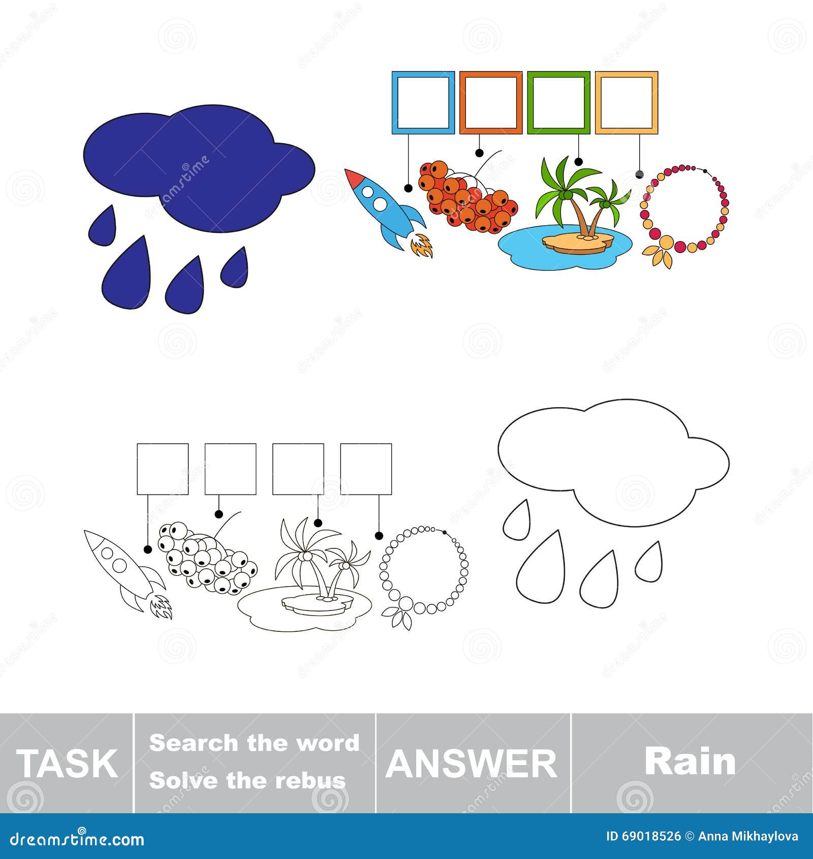 Vector Game. Search the Word. Find Hidden Word Rain Stock Vector ...