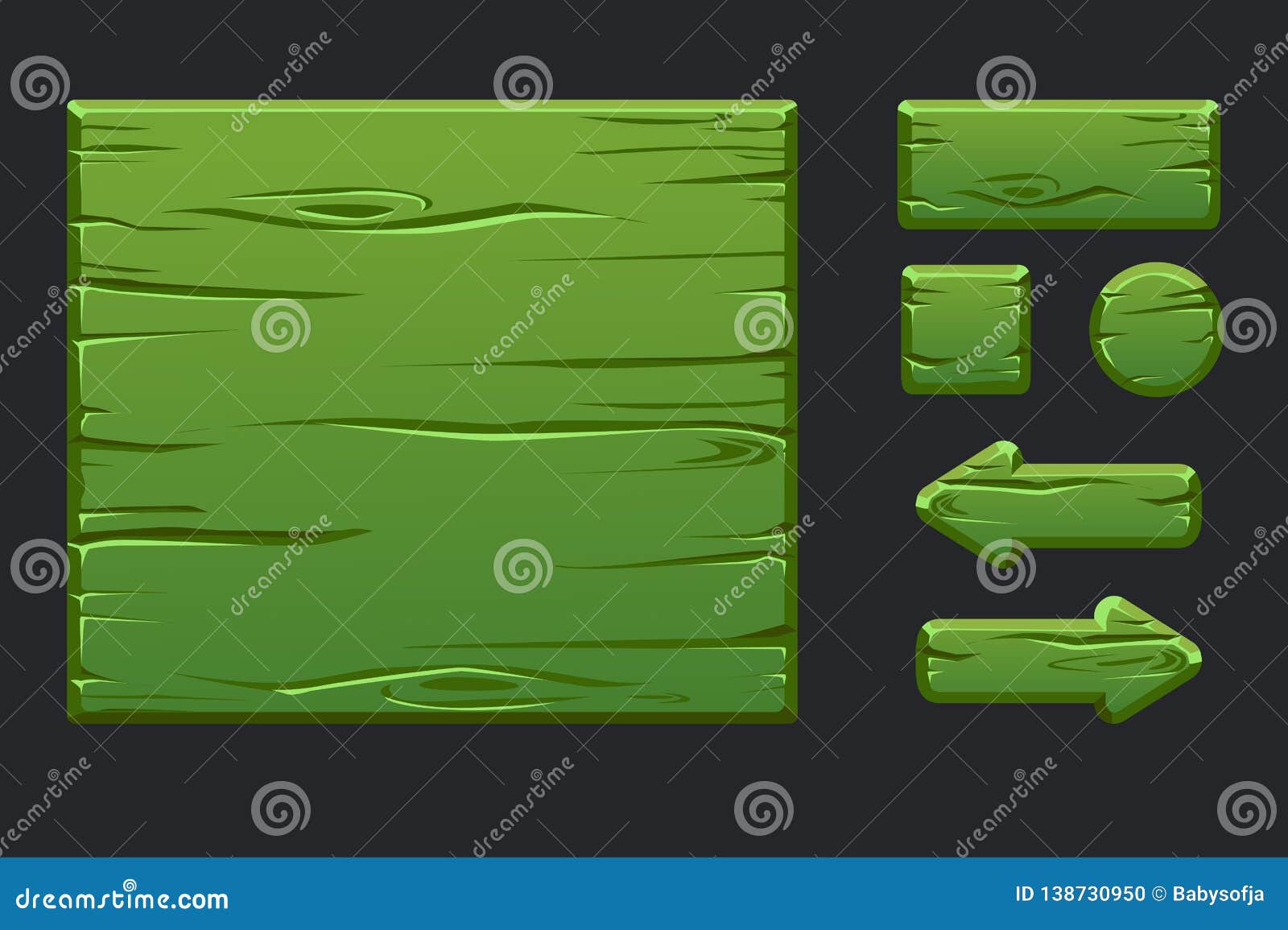 Vector Game Ui Kit. Template Green Wooden Menu of Graphical User ... Vector Game Ui Kit. Template Green Wooden Menu of Graphical User ...