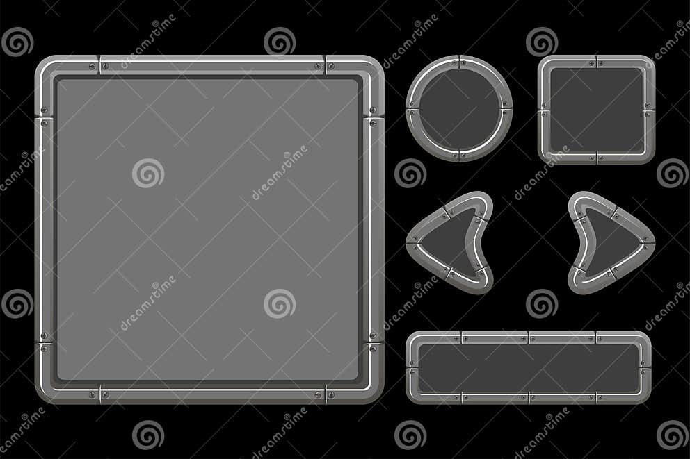 Vector Game Ui Kit. Template Metal Menu of Graphical GUI and Buttons ...