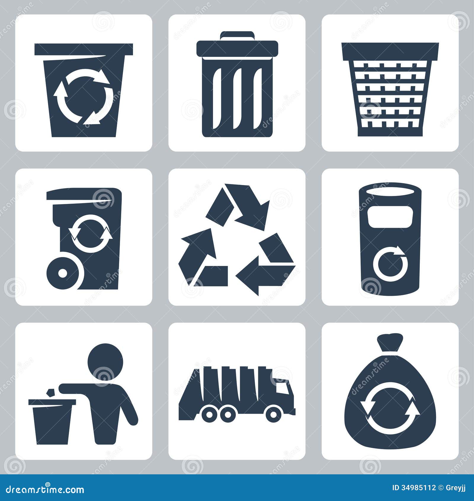 Vector garbage icons set stock vector. Illustration of recycling - 34985112