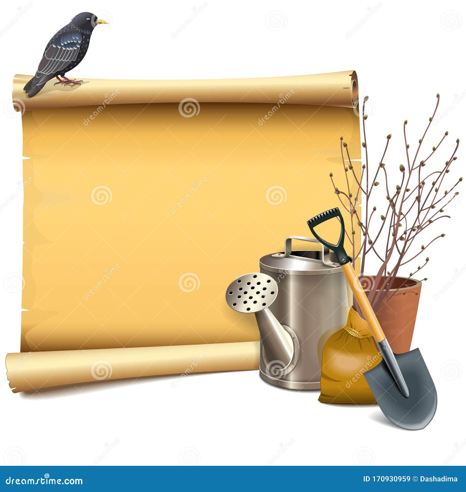 Vector Garden Accessories with Paper Scroll Stock Vector - Illustration ...