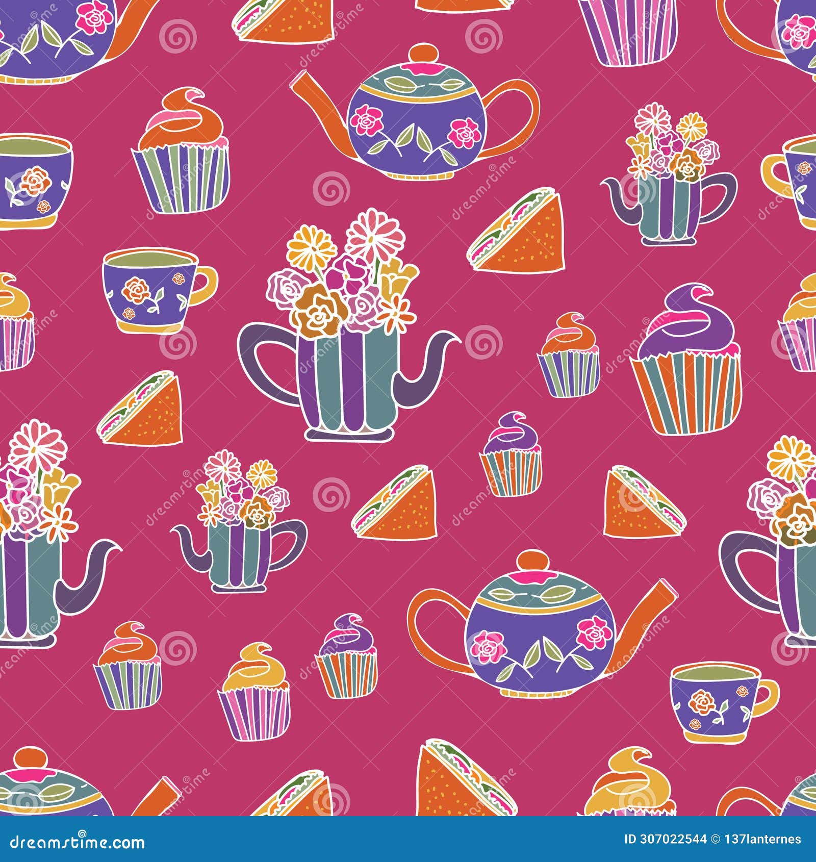 Vector Garden Tea Party Seamless Patterns Stock Vector - Illustration ...