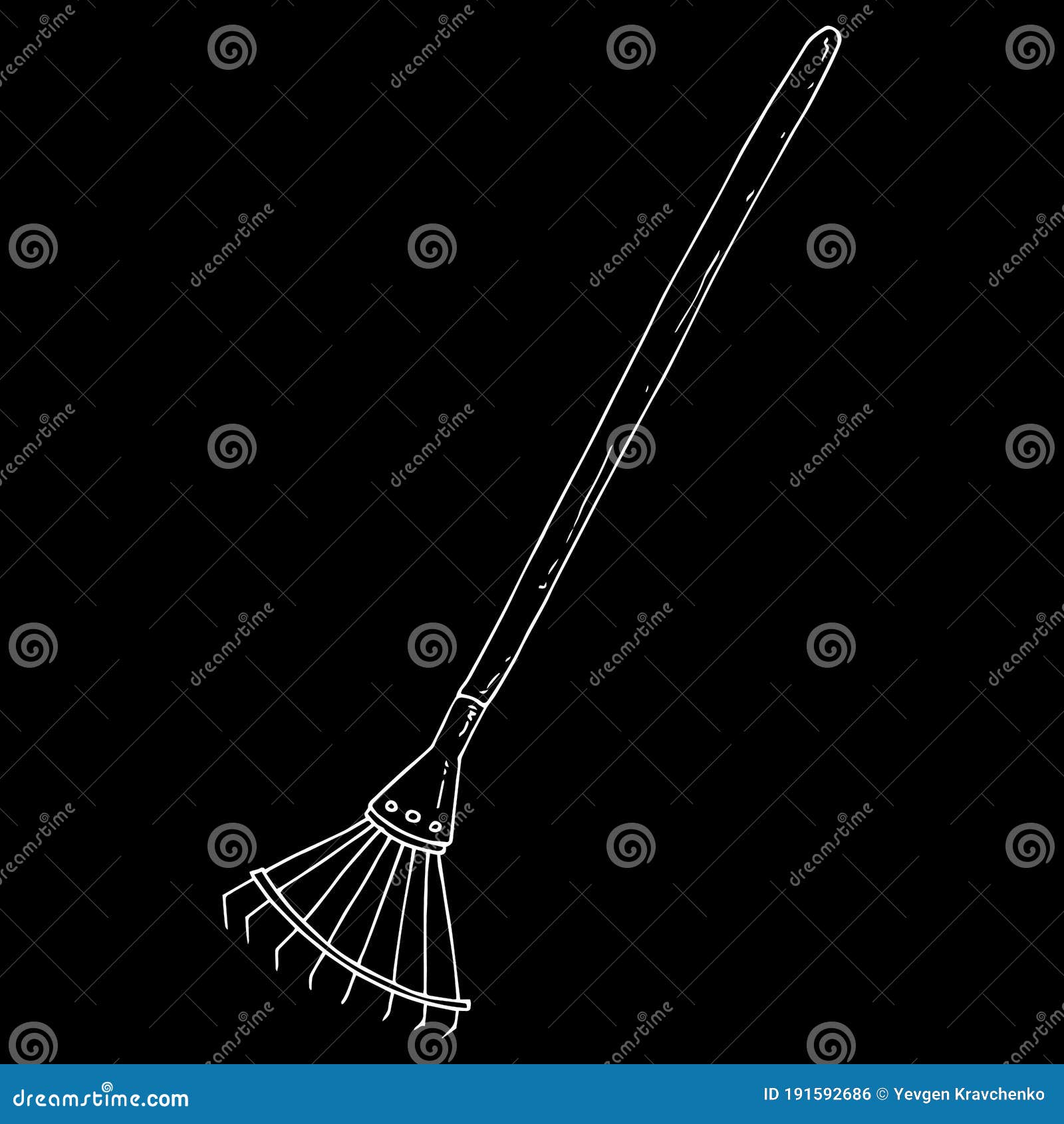 Fan Rake with a Long Handle. Vector Garden Tools. Hand Drawn Folding ...