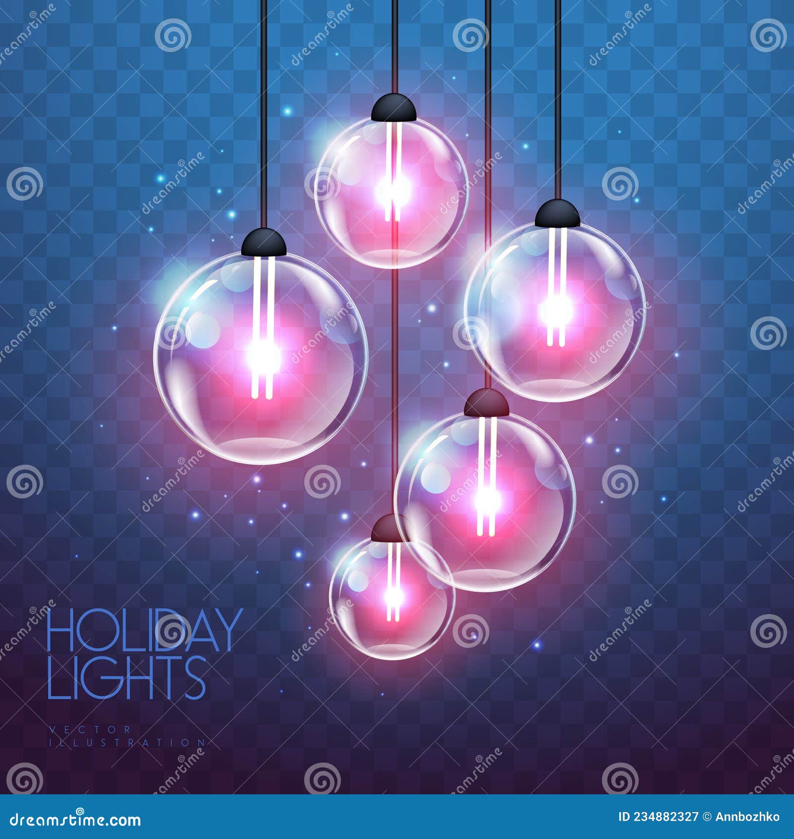 Vector Garlang of Pink Lamps on Transparent Blue Background. Holiday ...