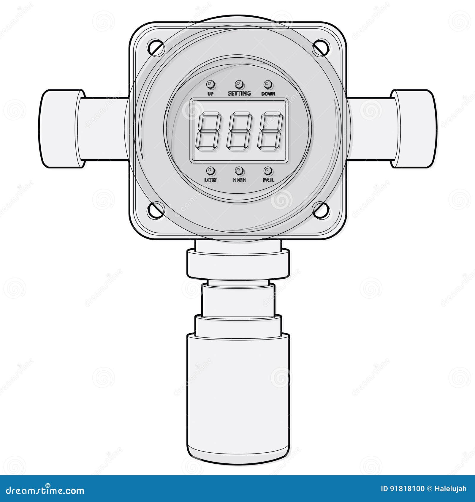 Vector Gas Detector. Outlined Gas Meter with Digital LCD Display Stock ...