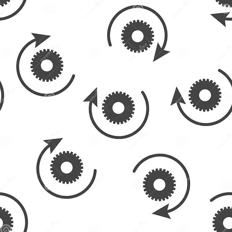 Vector Gear Icon and Arrow. Workflow Symbol Seamless Pattern on a White ...