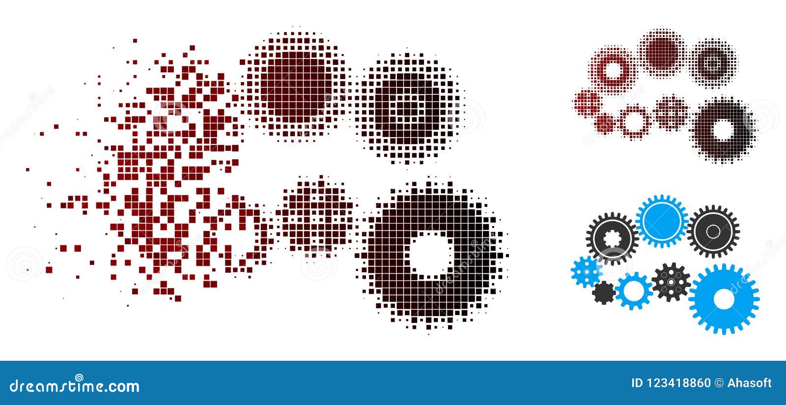 Fractured Pixel Halftone Gear Mechanism Icon Stock Vector ...