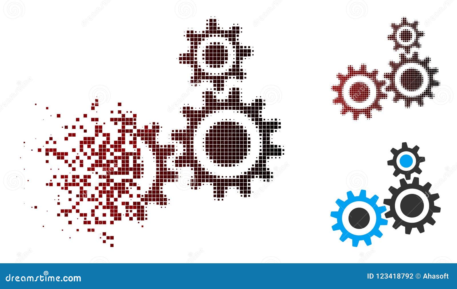 Dissolving Pixel Halftone Gear Mechanism Icon Stock Vector ...