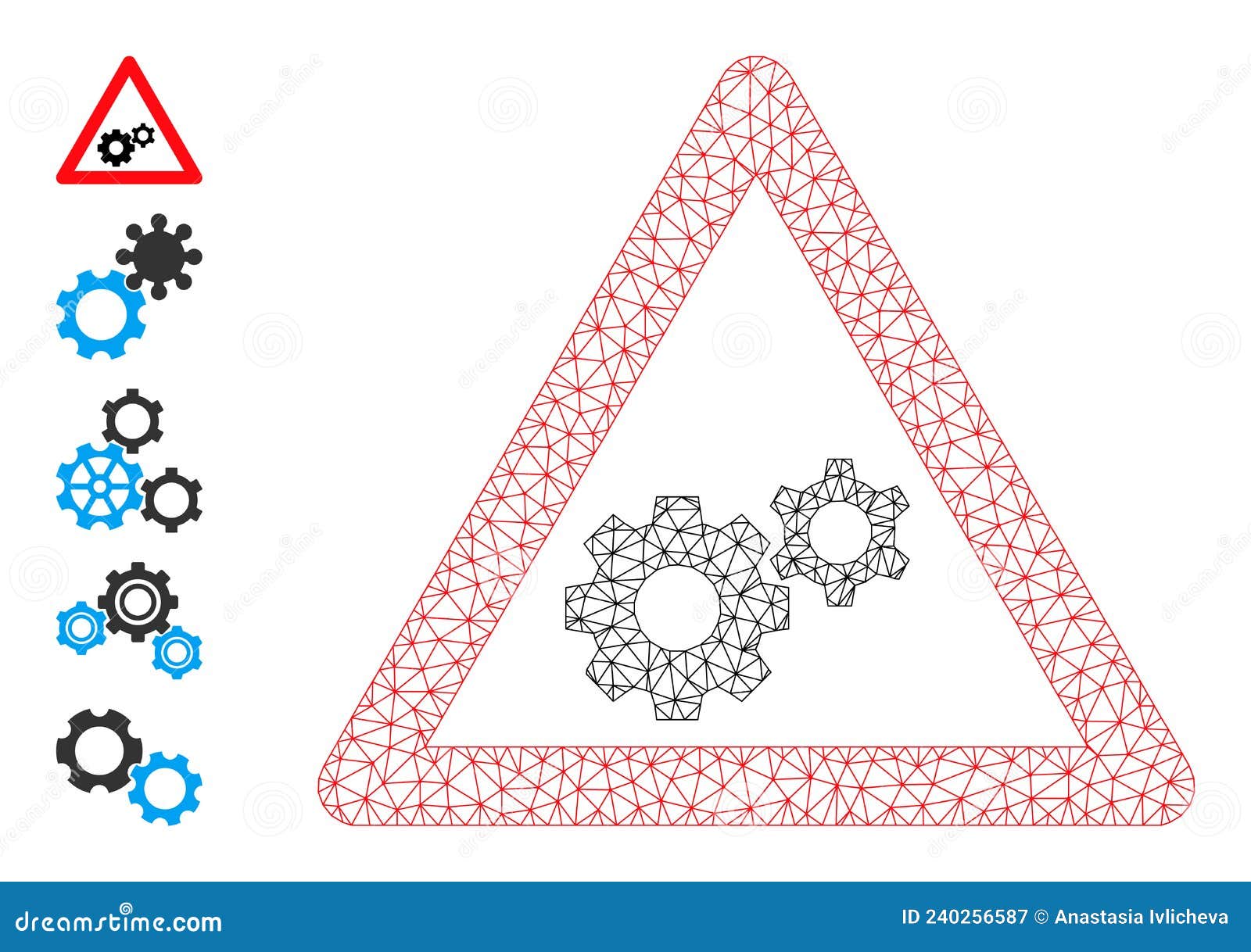 Mesh Wireframe Gears Warning Icon Stock Vector - Illustration of beware ...