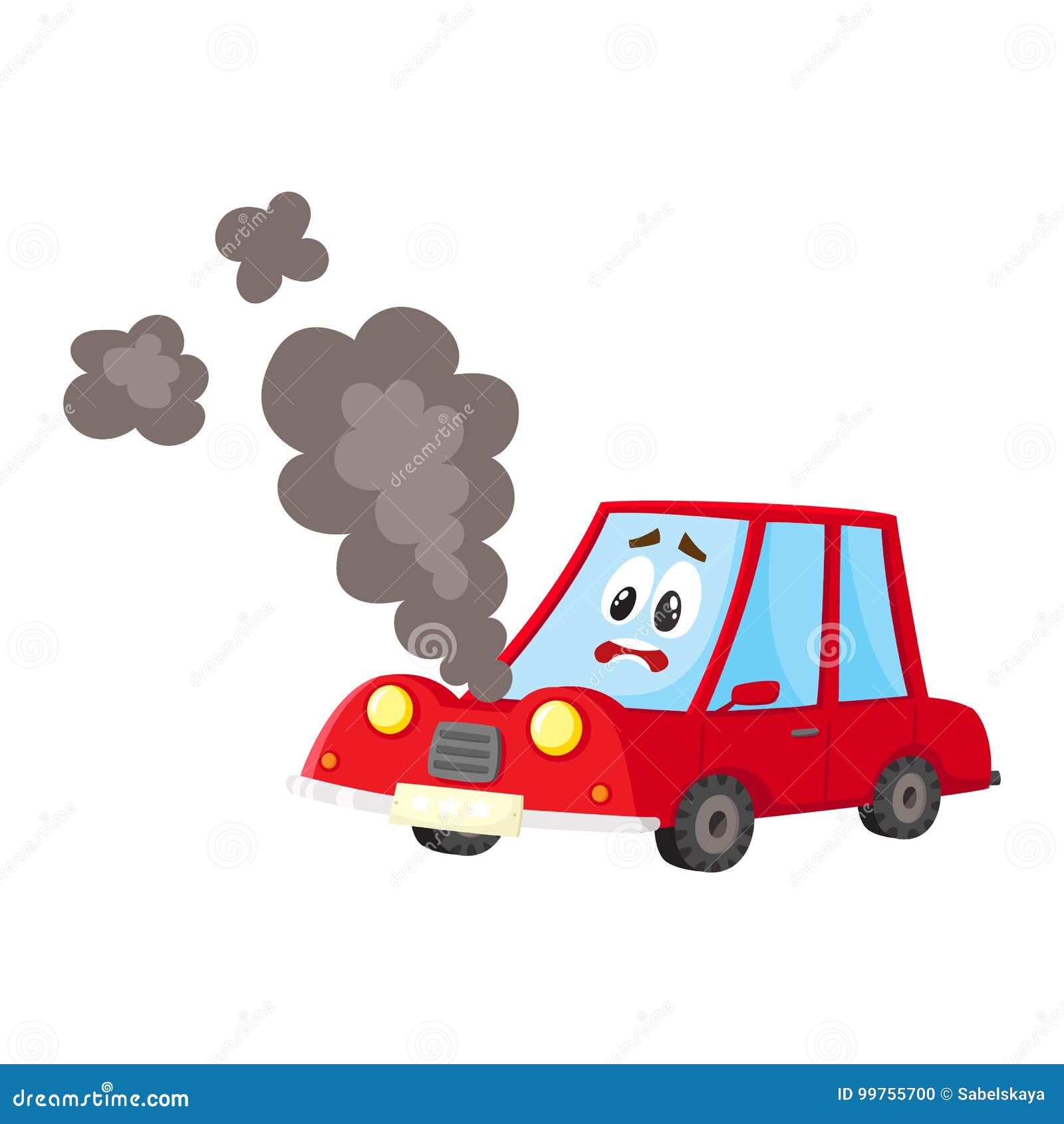 Vector Gebroken Auto, Gebarsten Glas, Rook Van Kap Vector Illustratie ...