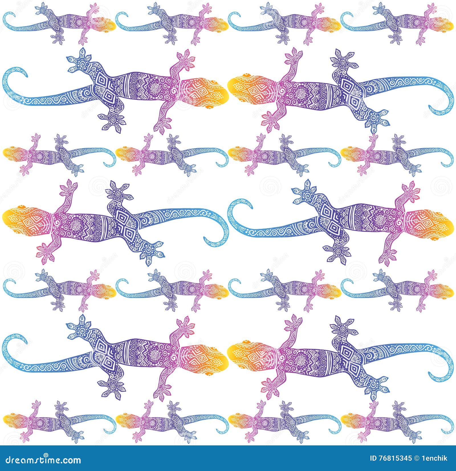 Vector Gecko Silhouettes with Ethno Doodle Ornament Stock Vector ...