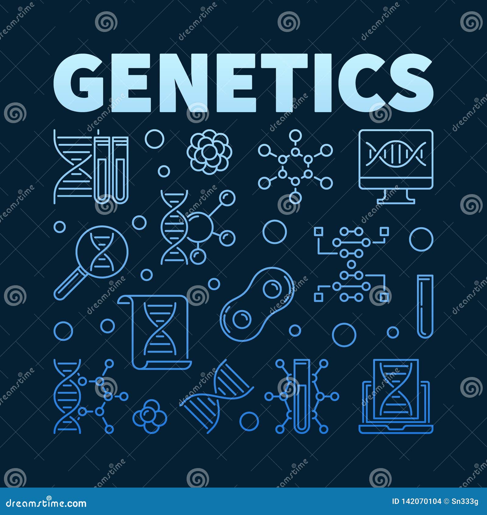 Vector Genetics Blue Linear Illustration on Dark Background Stock ...