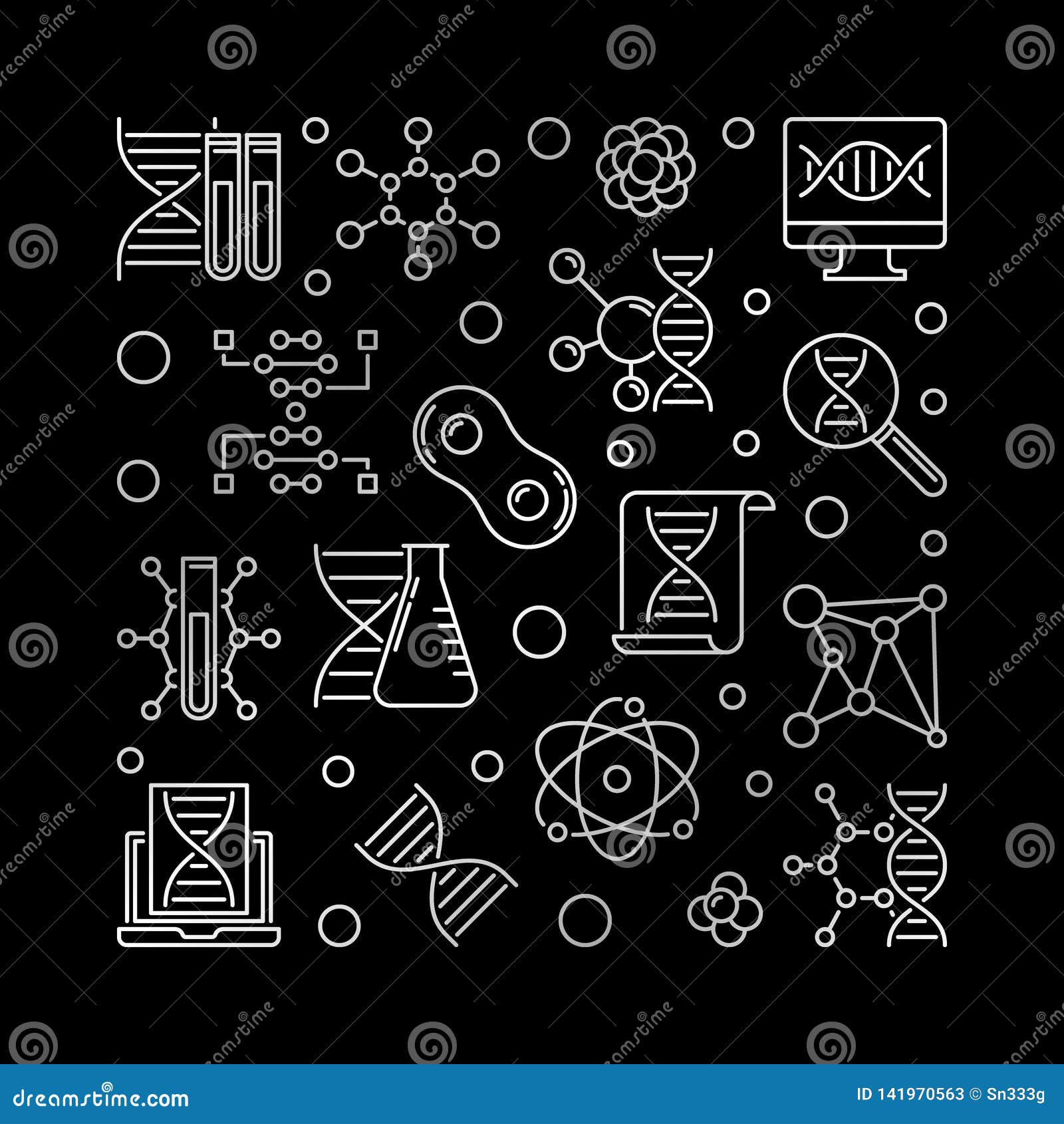 Vector Genetics And Biochemistry Color Flat Line Outline Icons For Apps ...