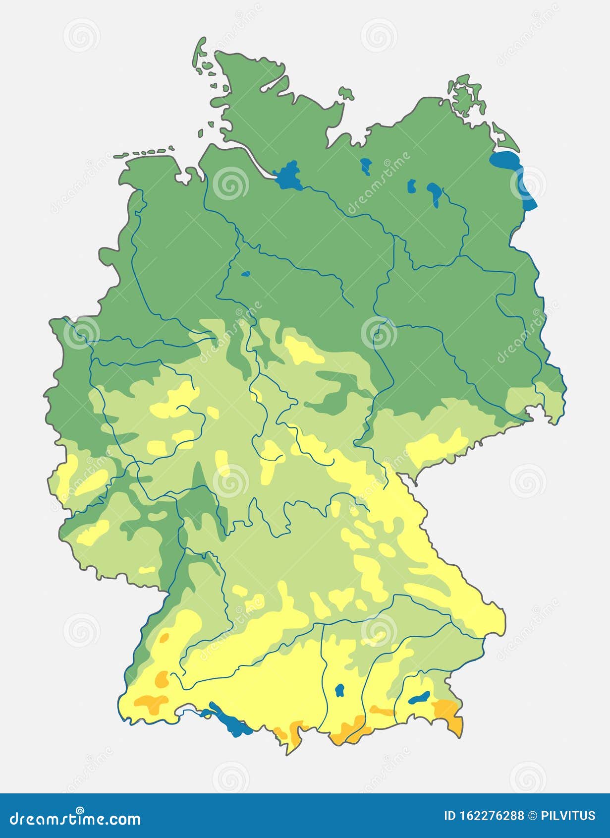 Vector Geographic Map of the Germany. Topographic Map with Contours, All Water Objects ...