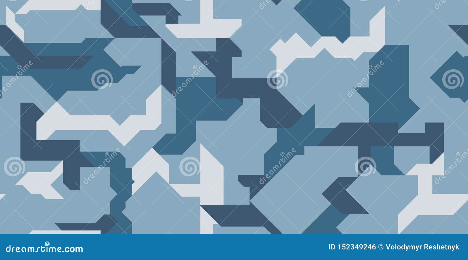 Vector Geometric Camo Background with Monochrome Blue Marine Texture ...