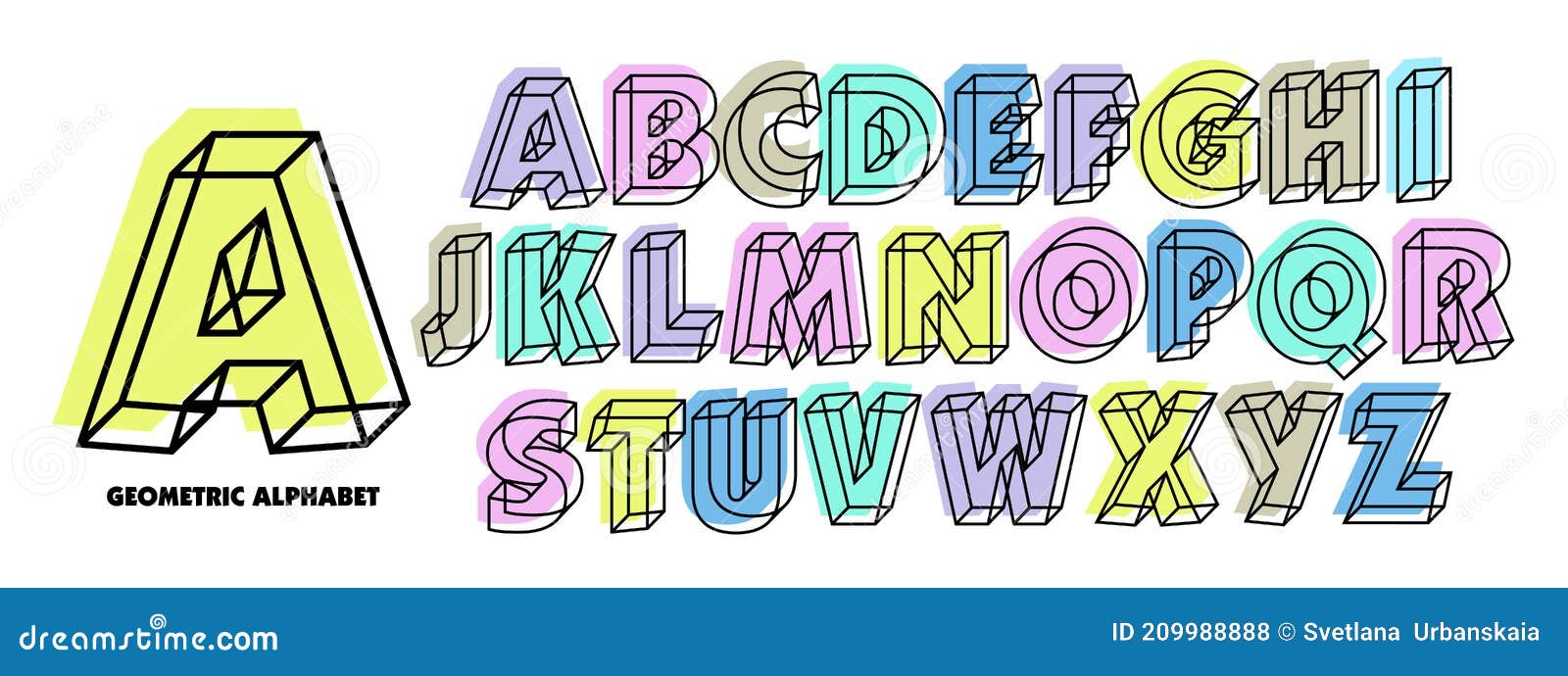 Vector of Geometric Letters of the Alphabet. 3d Isometric Alphabetic ...