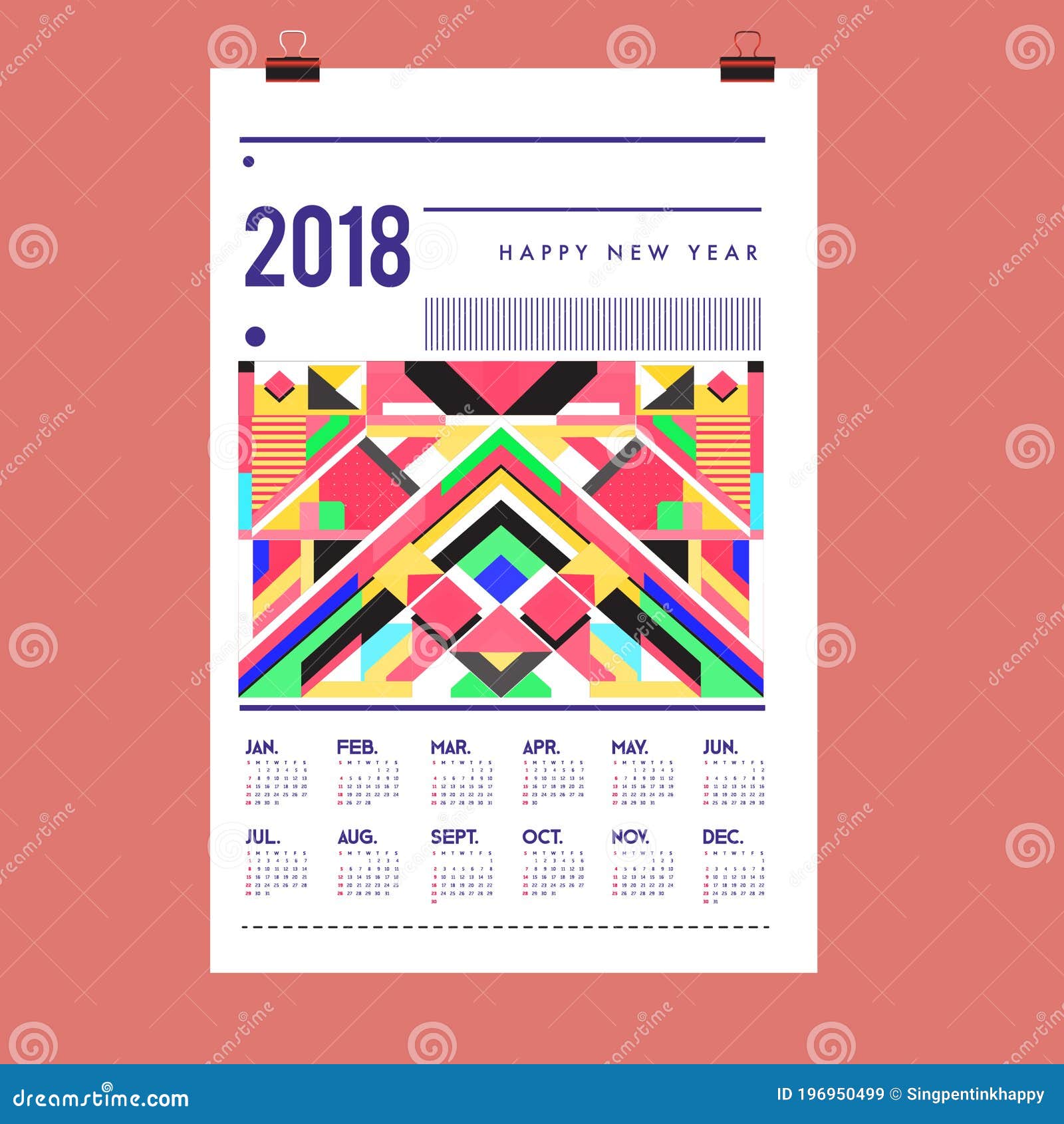 Vector Geometric Memphis Style for Calendar Template 2021 Stock Vector ...