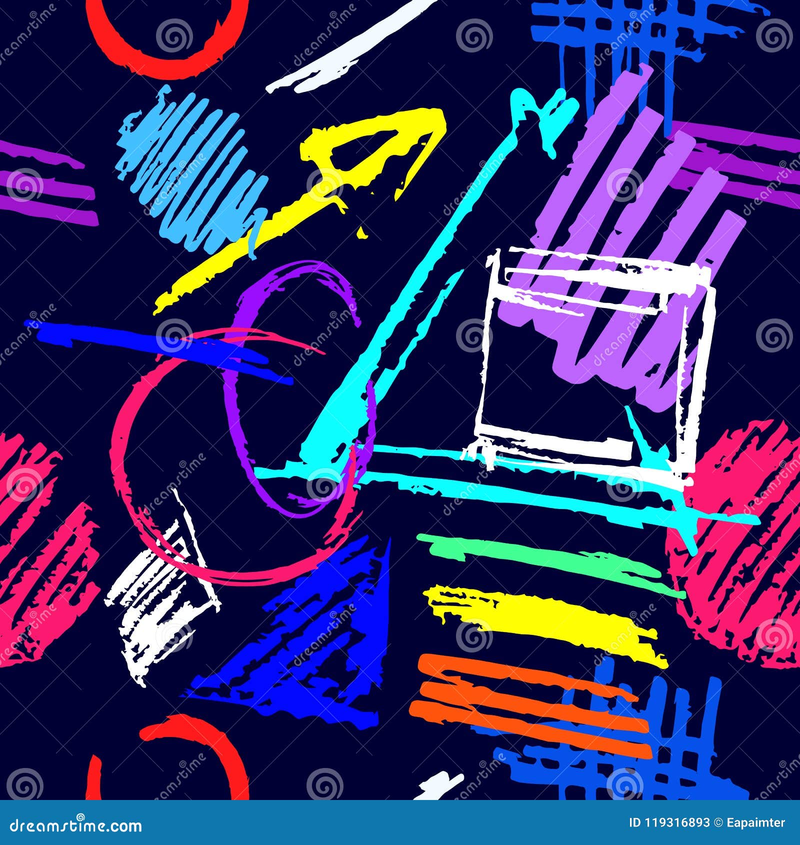 Vector Geometric Neon Texture Seamless Pattern. Stock Vector ...