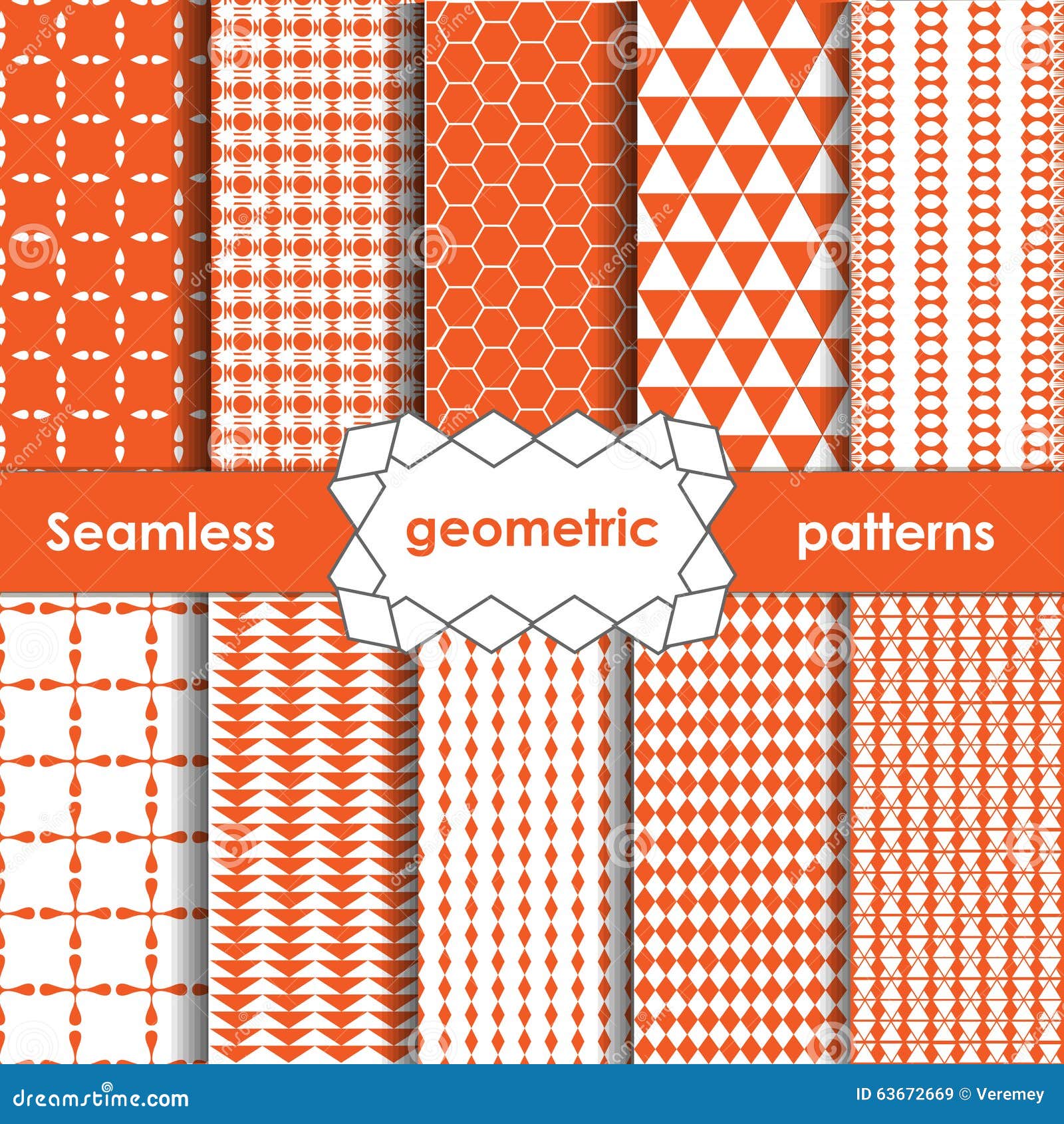 Vector Geometric Orange Seamless Patterns Set. Stock Vector ...