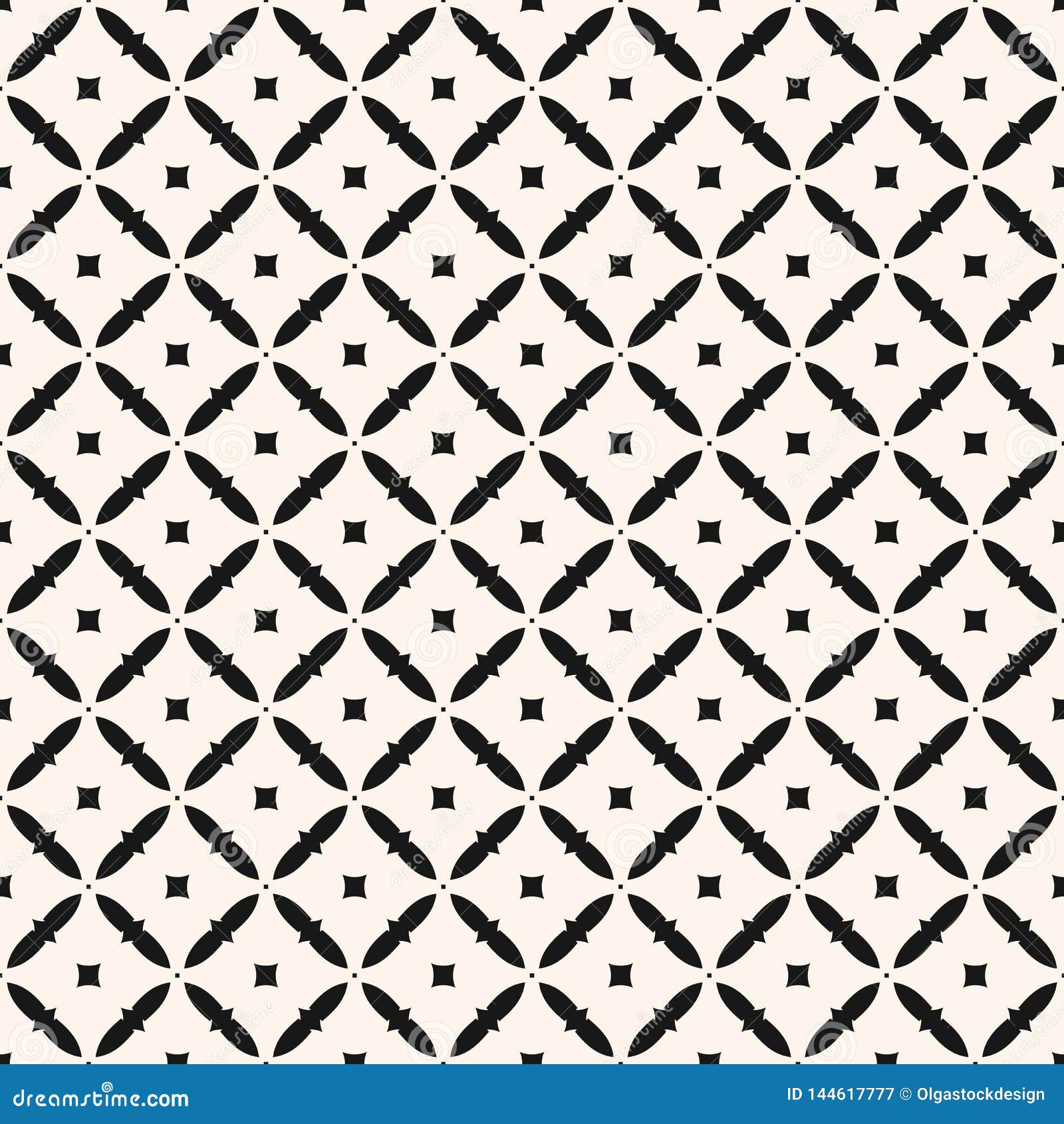 Vector Geometric Seamless Floral Pattern. Simple Repeat Black and White ...