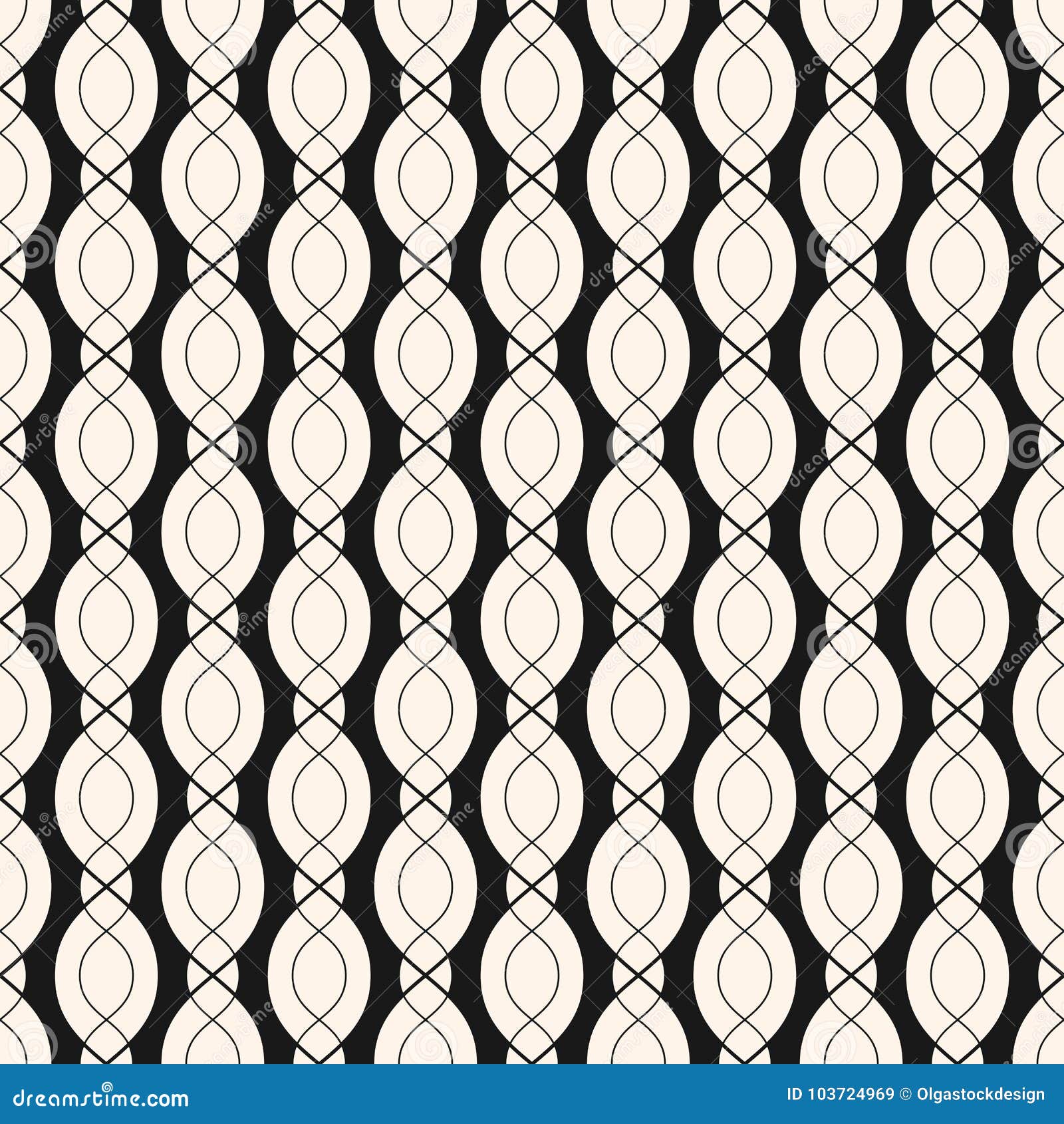 Vector Geometric Seamless Pattern with Smooth Wavy Shapes, Chain Stock ...