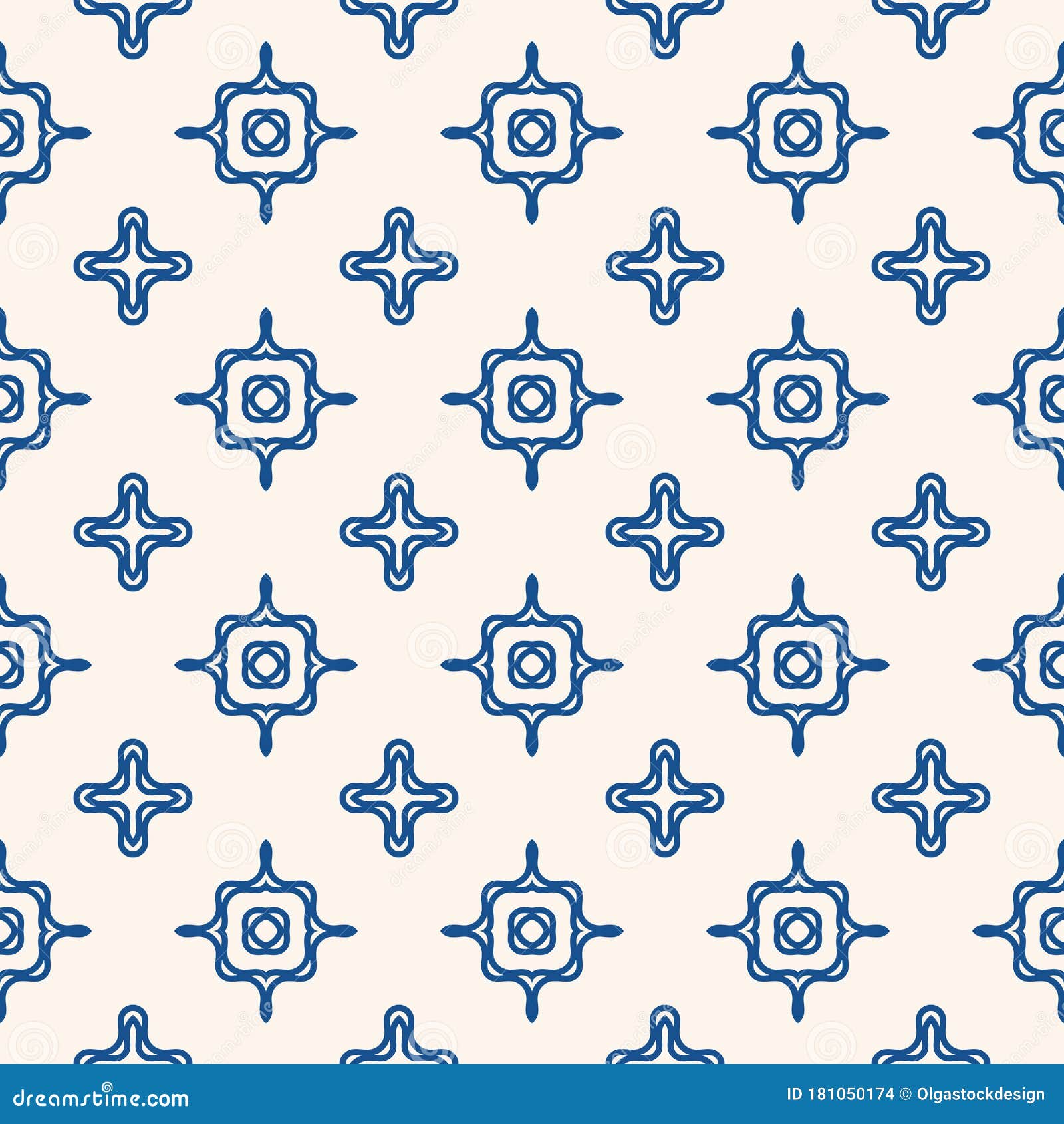 Vector Geometric Seamless Pattern with Wavy Shapes, Crosses. Blue and ...