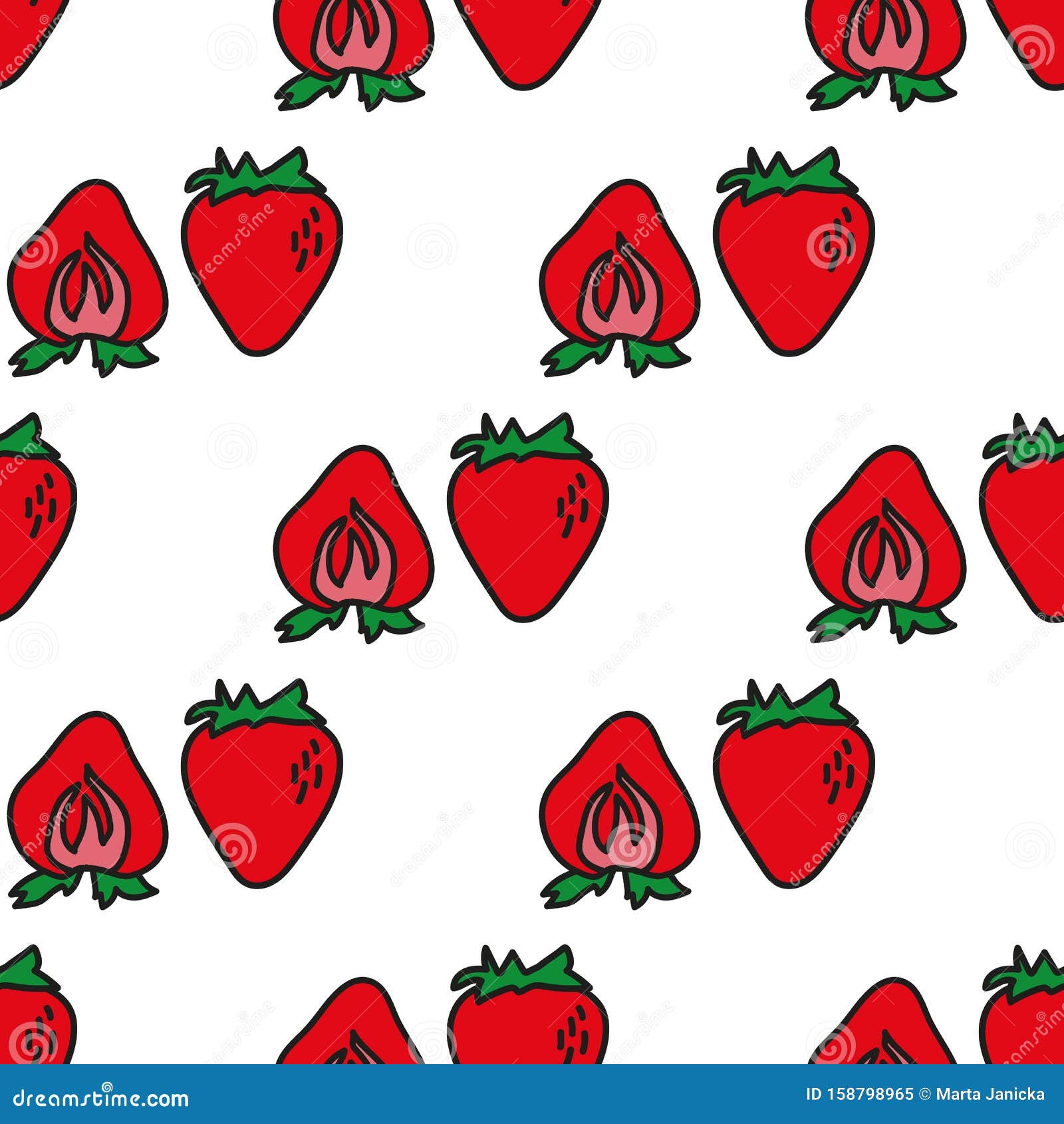 Vector Geometric Strawberry Seamless Pattern in White and Red Stock ...