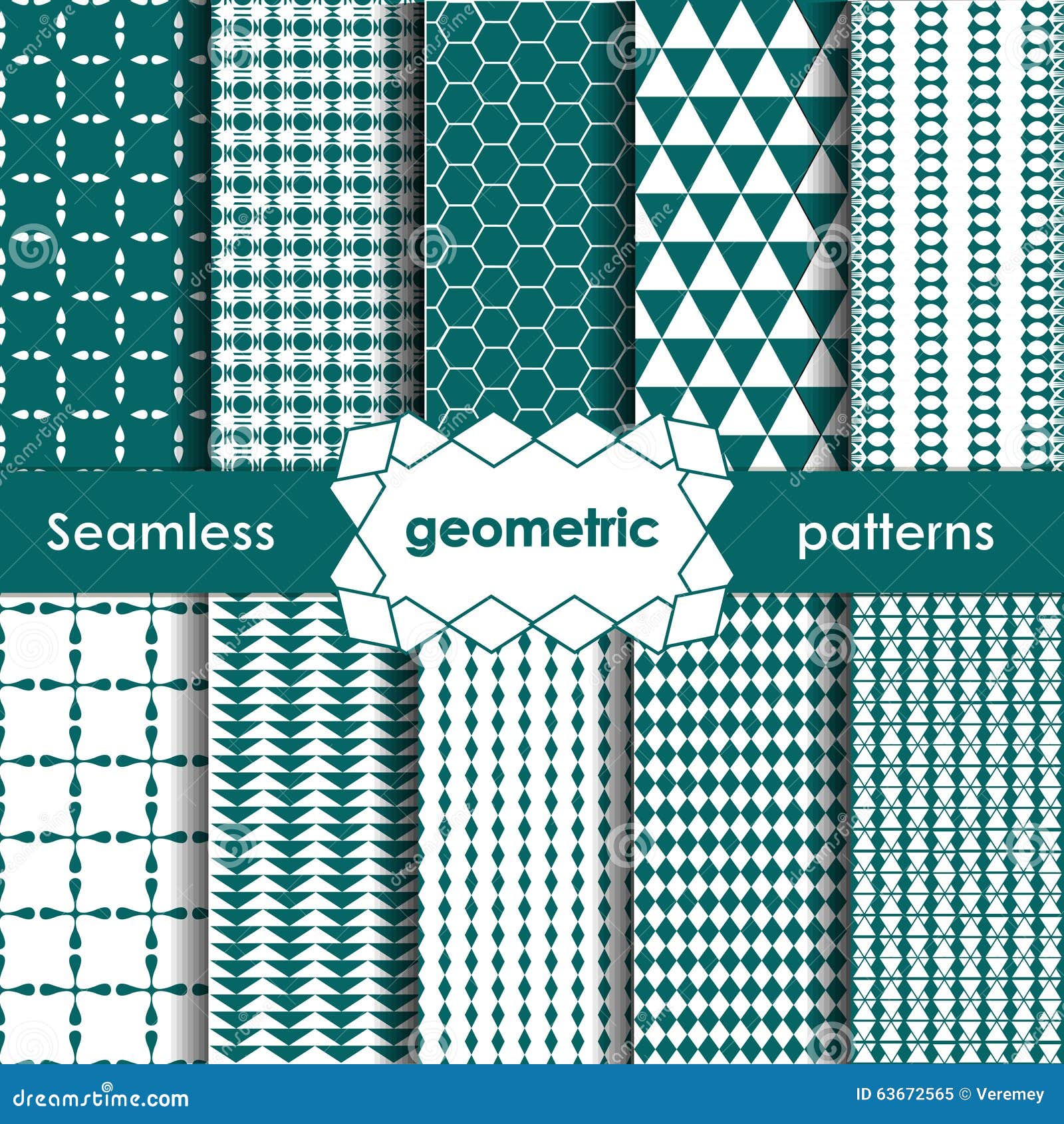Vector Geometric Turquoise Seamless Patterns Set. Stock Vector ...