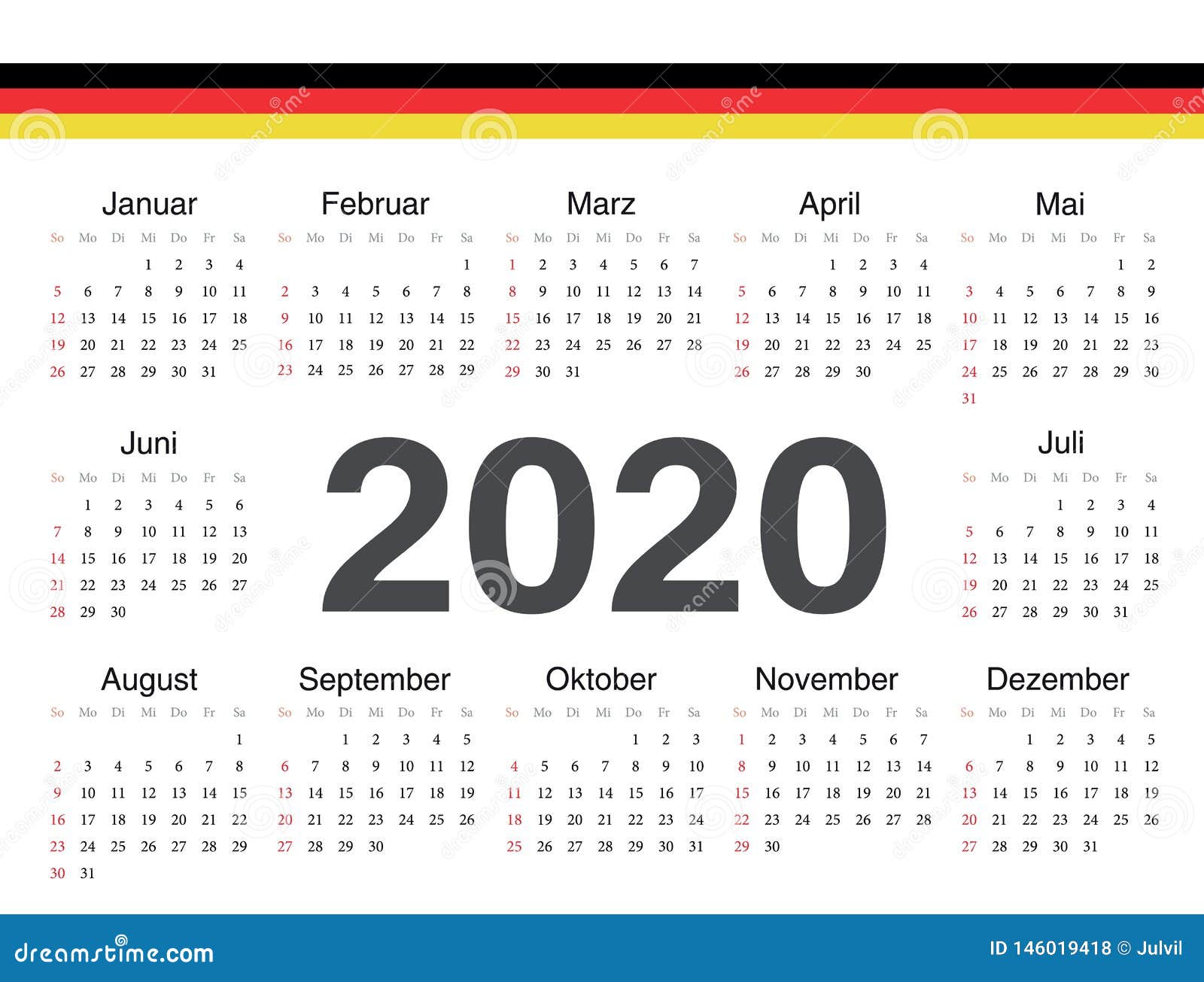 Vector German Circle Calendar 2020 Stock Vector - Illustration of event ...