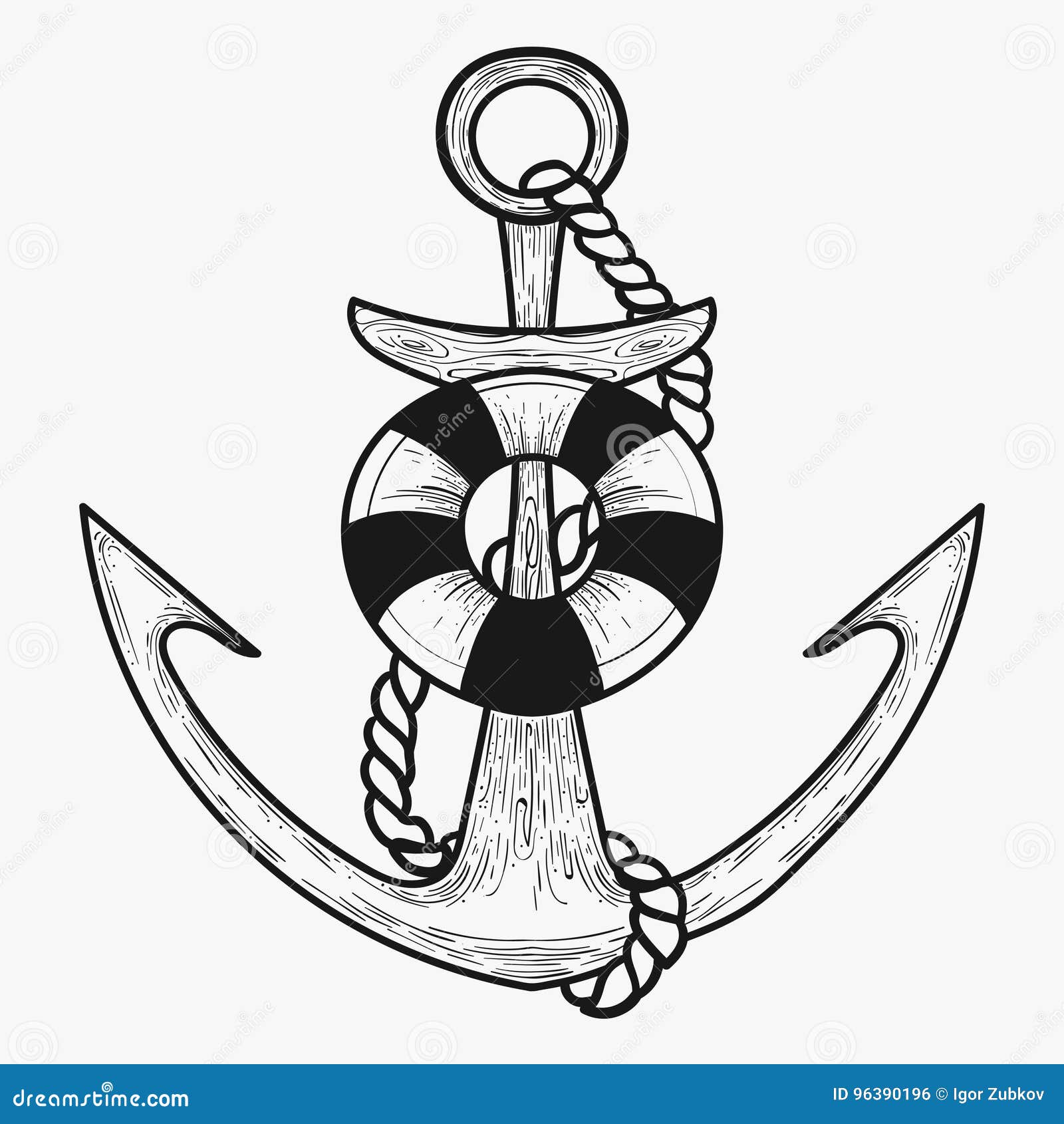 Vector Gestileerd Anker Met Reddingsboei Lineair Art. Tatoegering ...