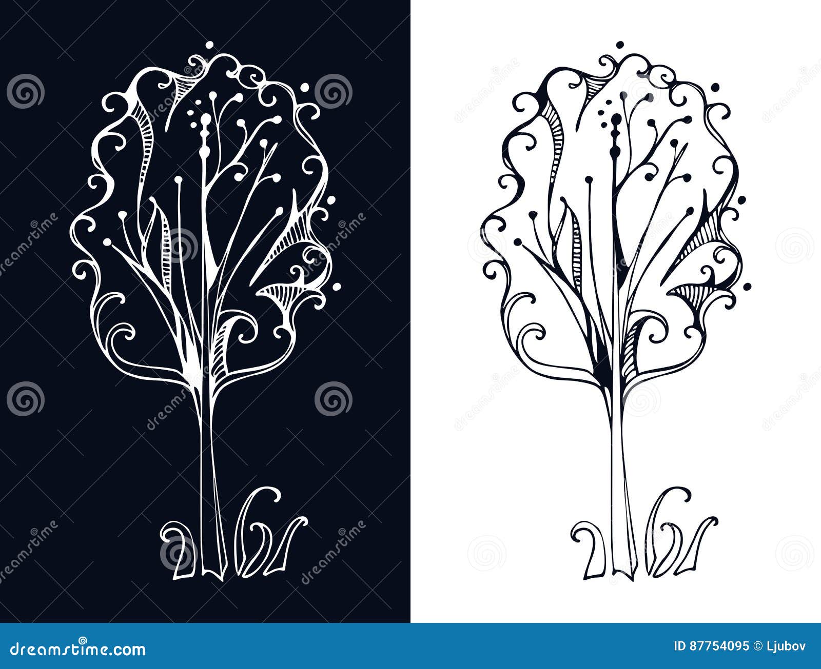 Vector Gestileerde Boom Op Zwarte En Op Witte Achtergrond Vector ...
