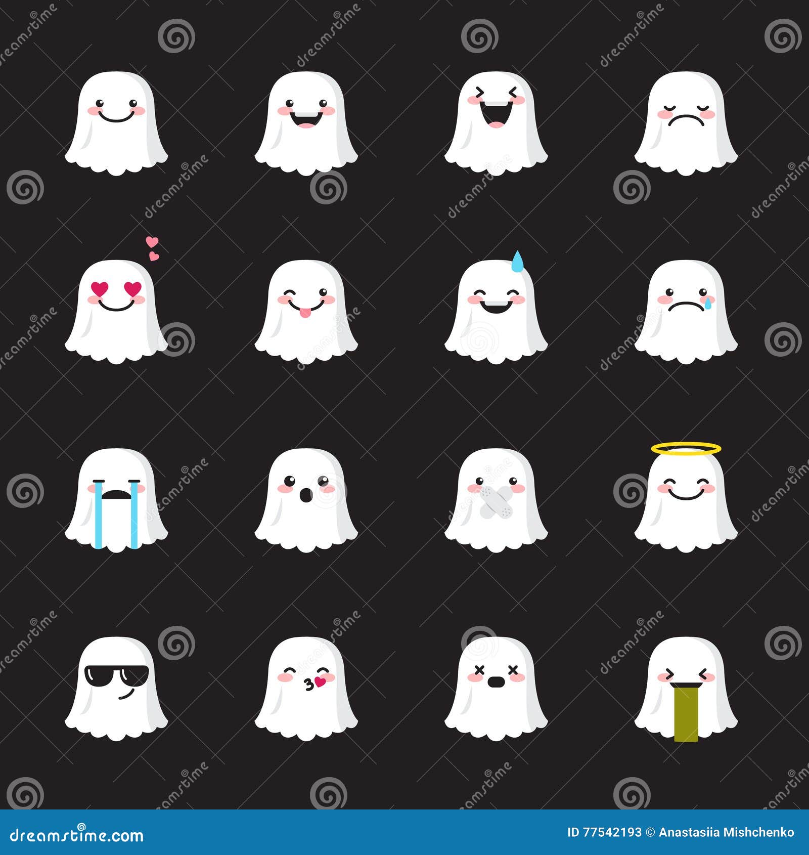 Vector Ghost Emoji Set. Funny Halloween Emoticons. Stock Vector ...