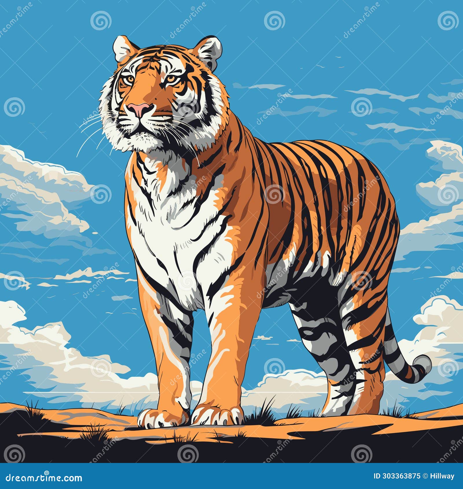 Vector Giant Tiger. Tiger Drawing Full Body Stock Image - Image of ...