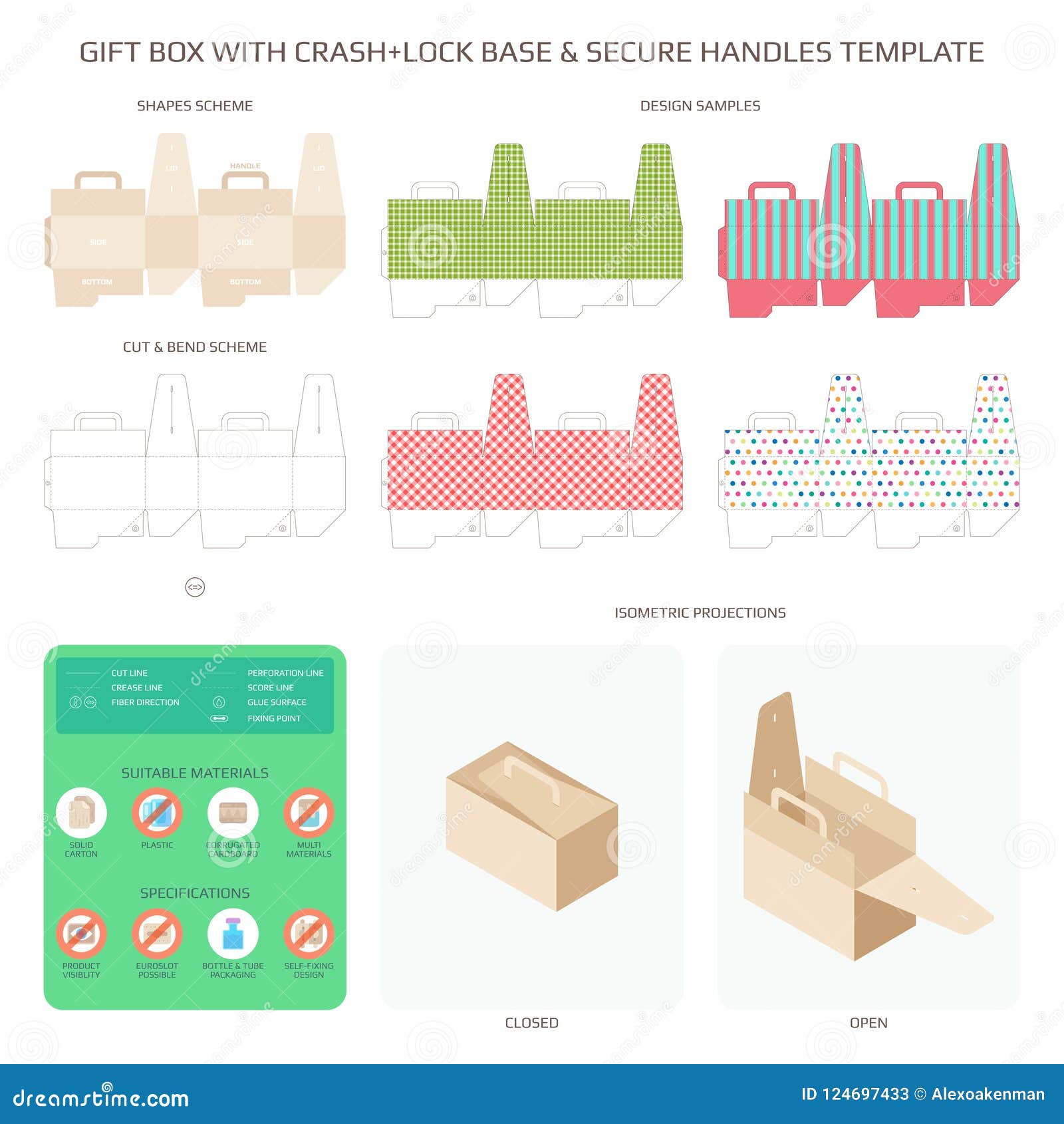 Vector Gift Box With Safe Bottom And Handles Templates Set ...