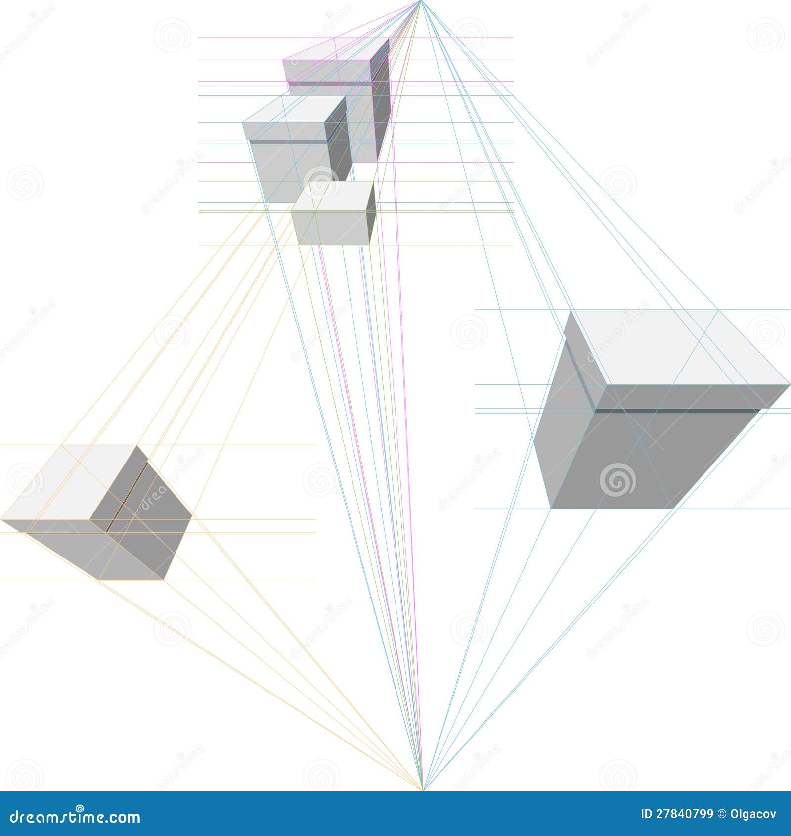 Two Point Perspective Line Drawings. Vector Set Of Cubes And ...