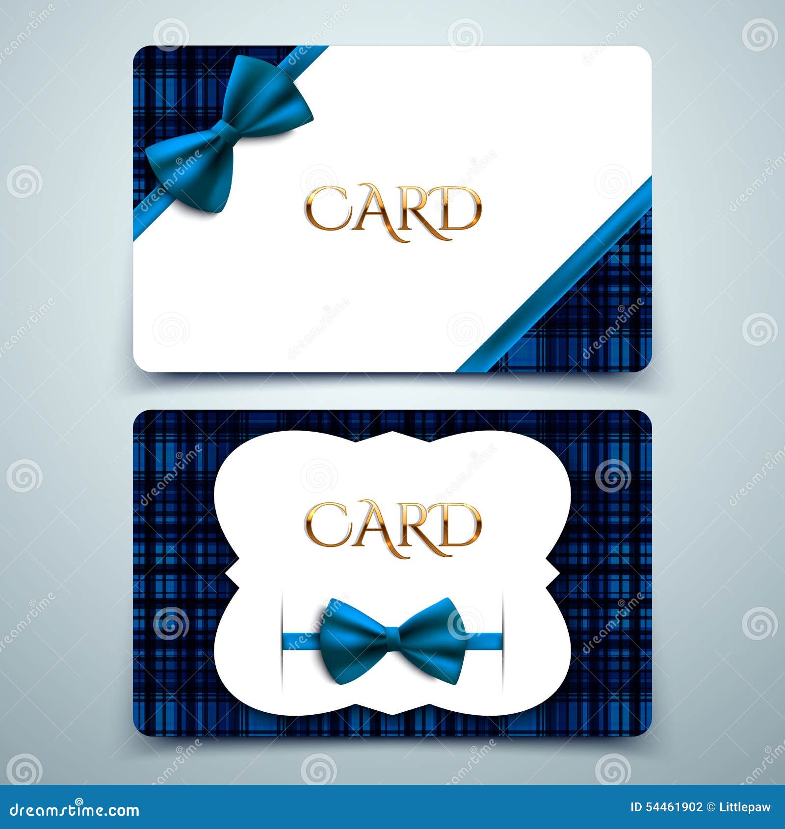 Vector Gift Cards, Blue Tartan and Decorative Bow Stock Vector ...