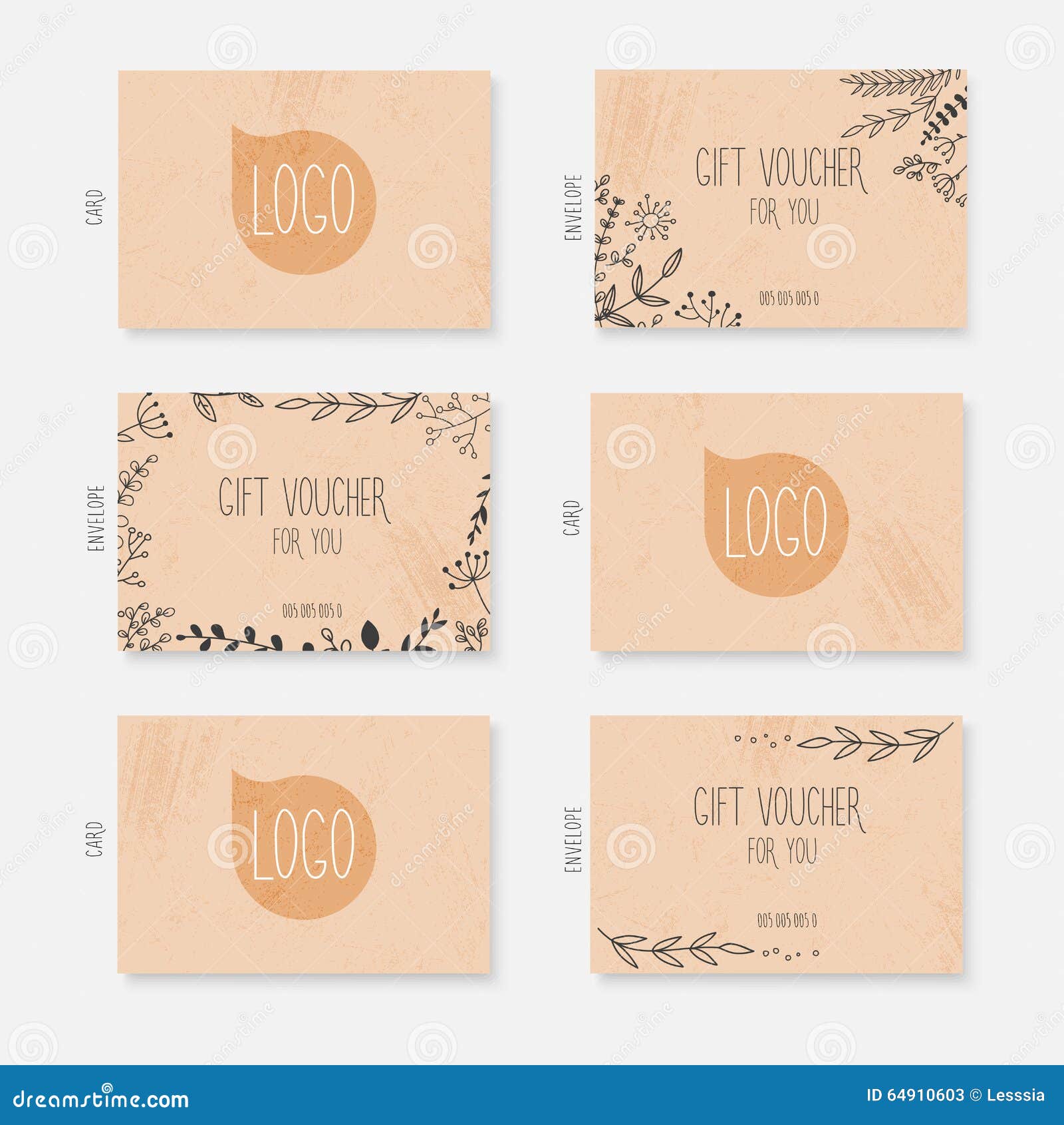 Vector Gift Voucher, Card Template with Hand Drawn Leaves Background ...