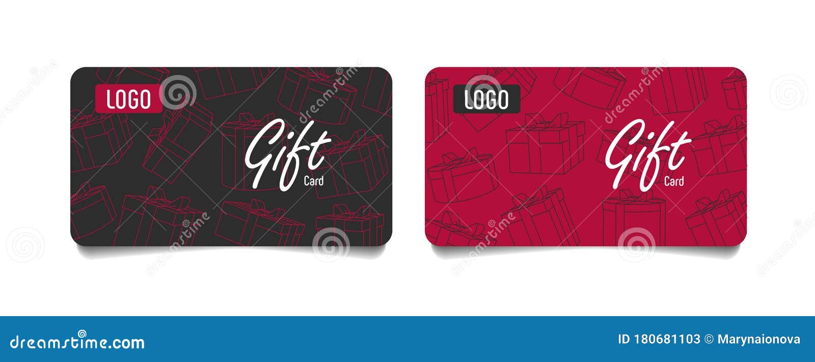 Vector Gift Voucher Template with Gift Boxes of Square and Round Shapes ...