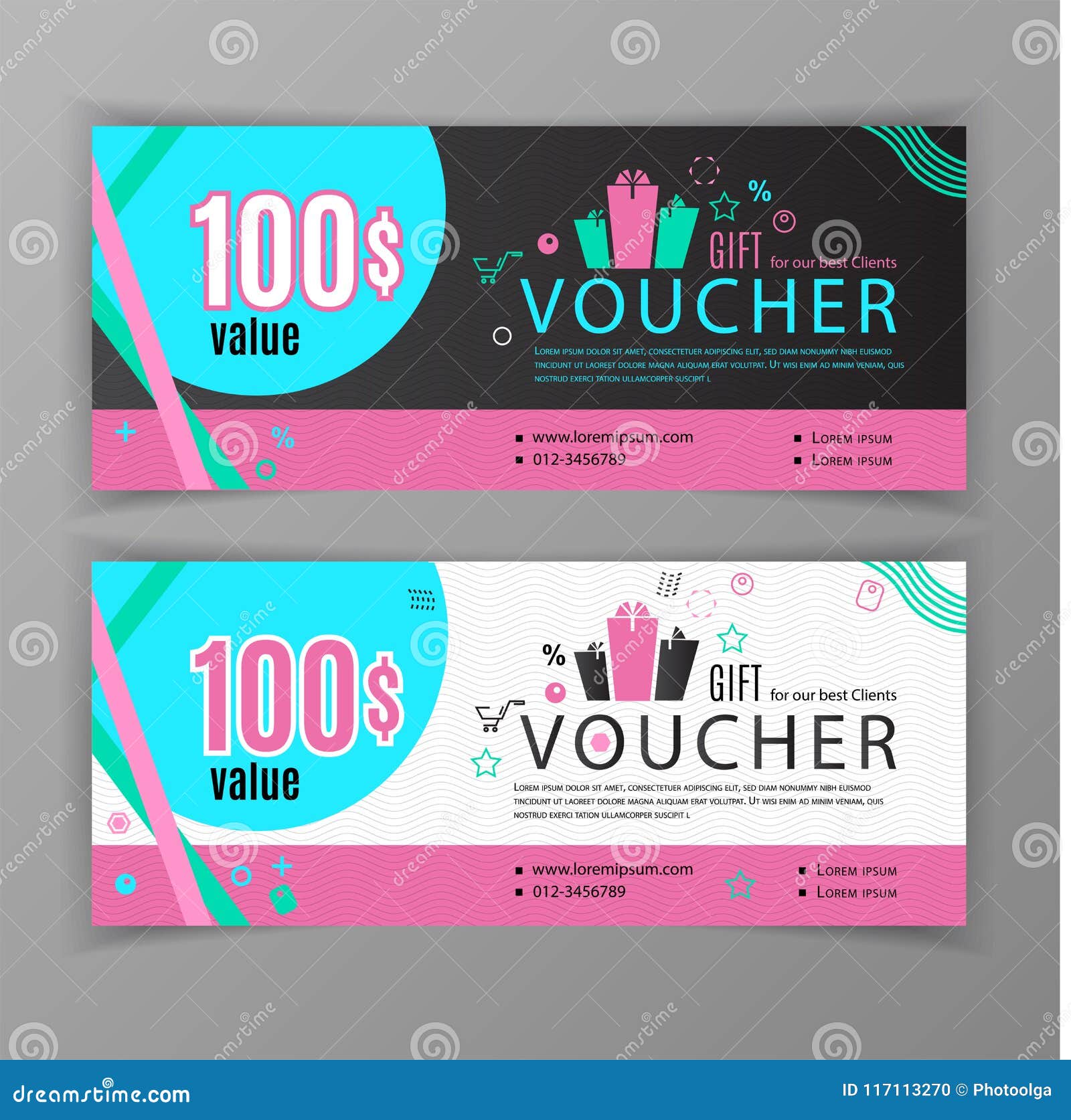 Vector Gift Voucher Template. Universal Flyer for Business. Pink Blue ...