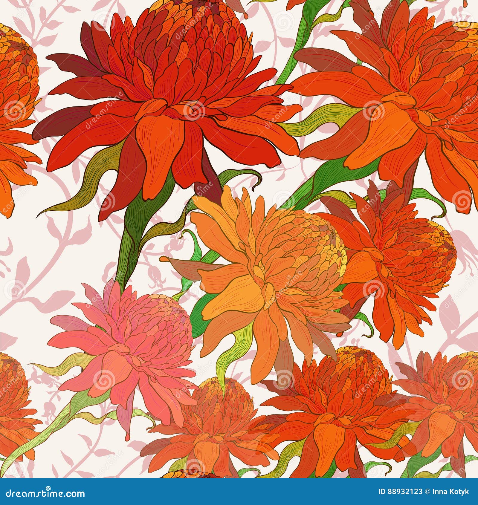 Vector. Ginger Flowers. Seamless Pattern. Stock Vector - Illustration ...