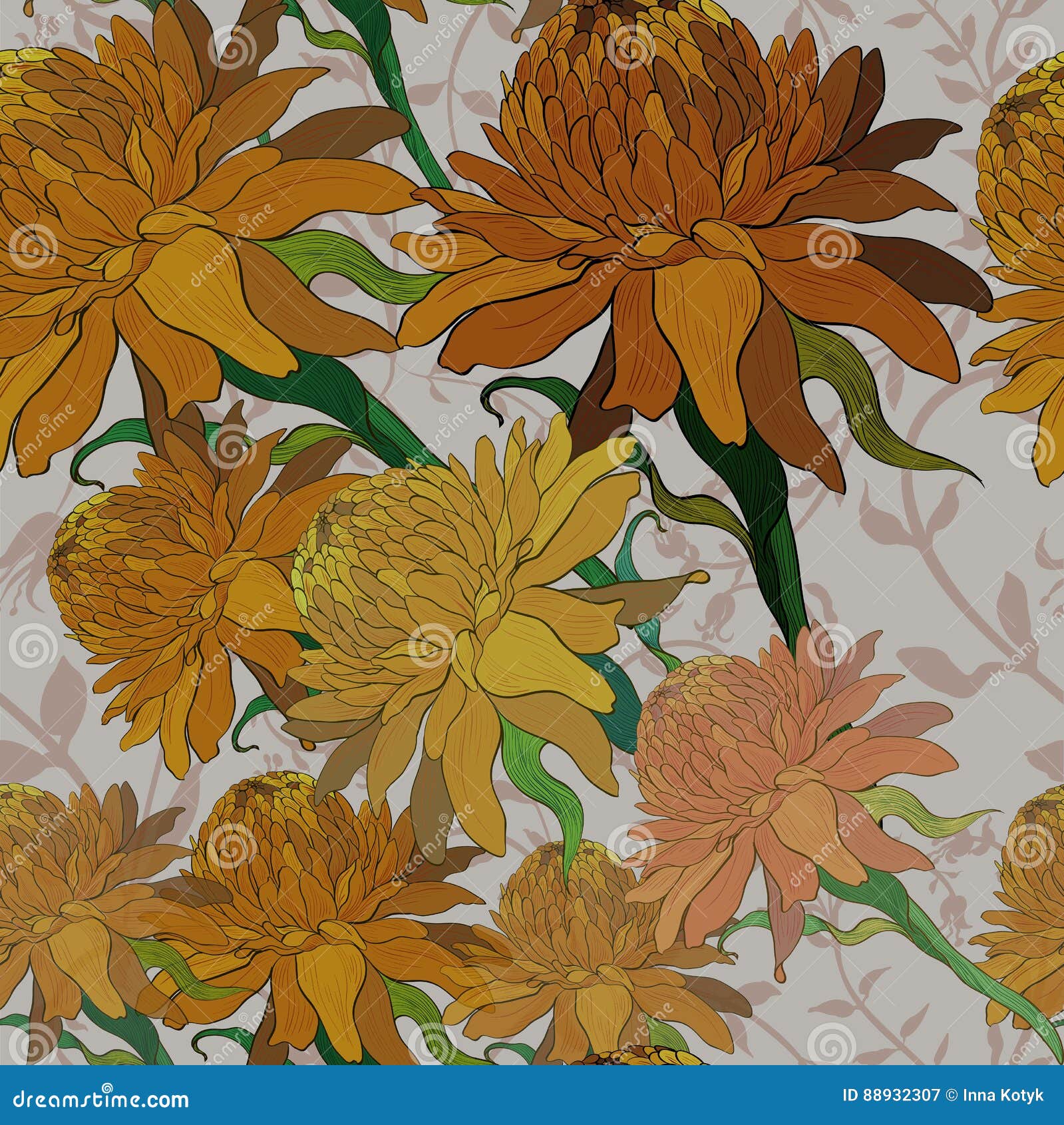 Vector. Ginger Flowers. Seamless Pattern. Use Printed Materials, Signs ...