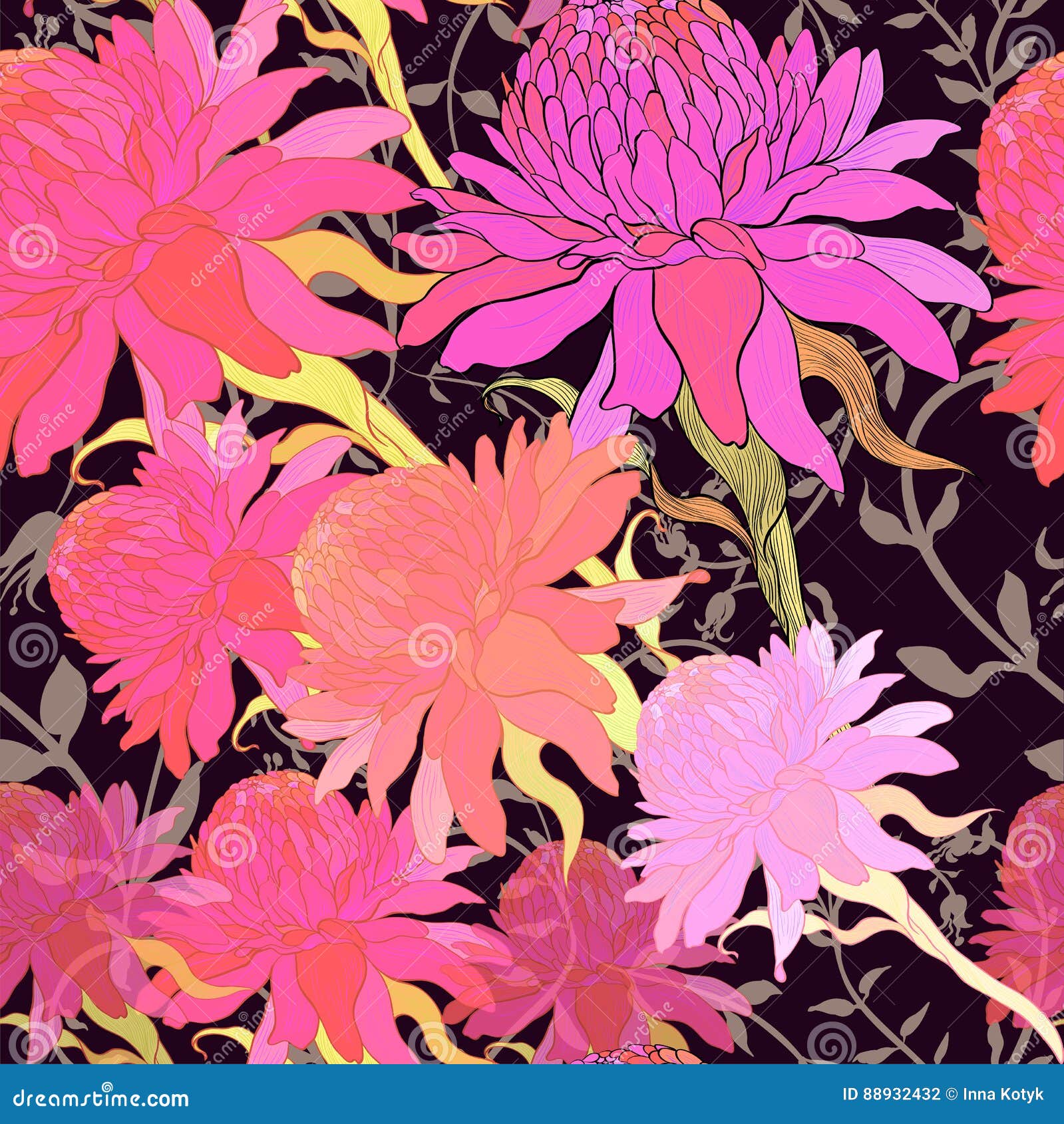 Vector. Ginger Flowers. Seamless Pattern. Use Printed Materials, Signs ...