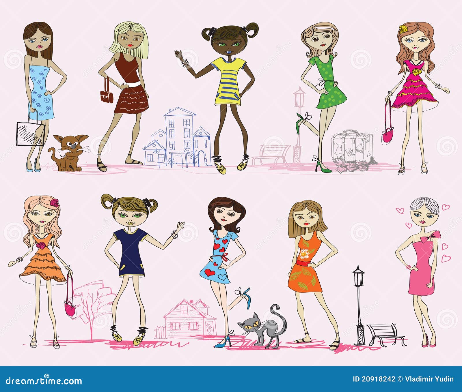 Vector girl set stock vector. Illustration of hair, photographer - 20918242