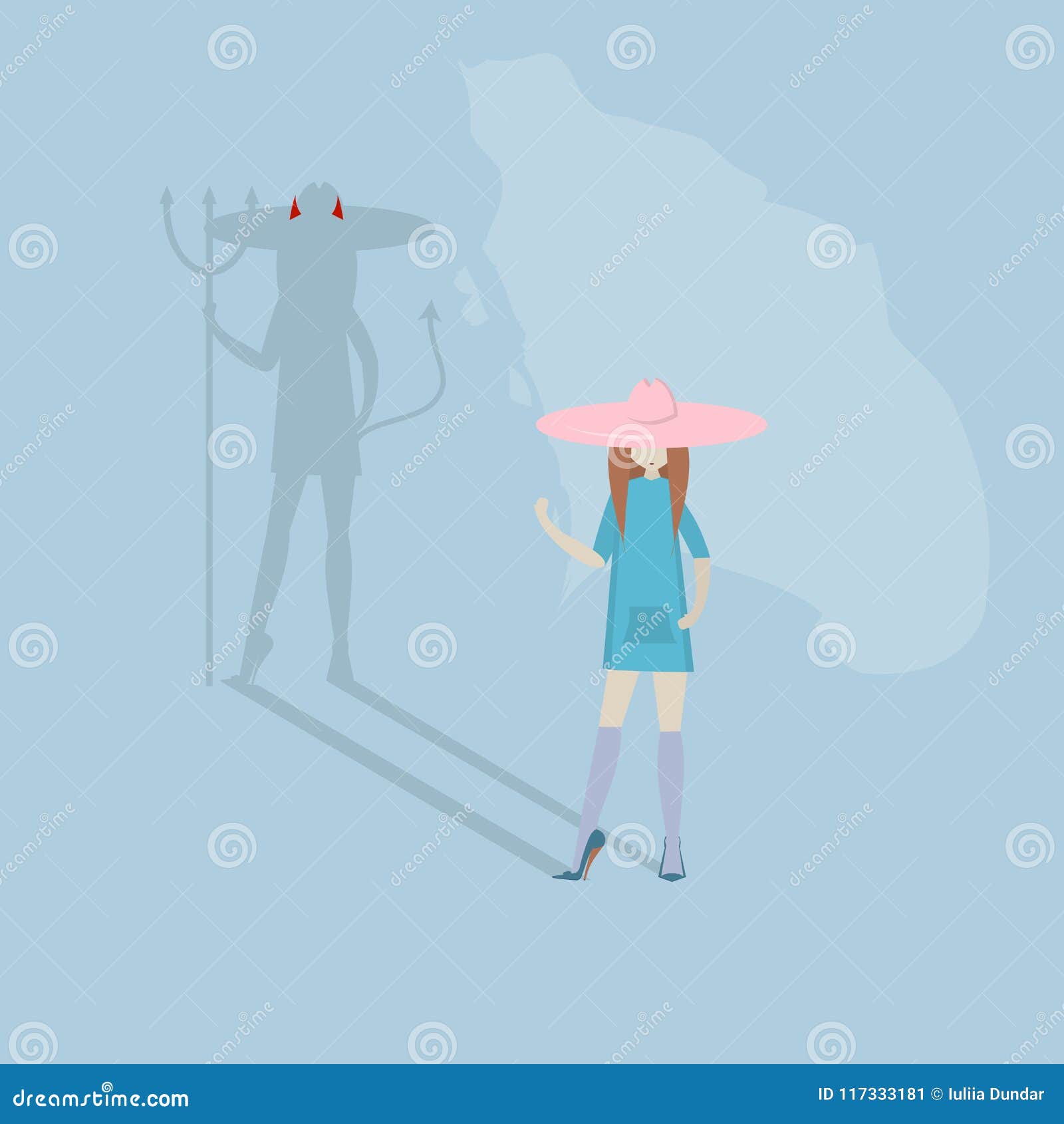 Vector Girl with a Shadow of the Devil. Stock Vector - Illustration of ...