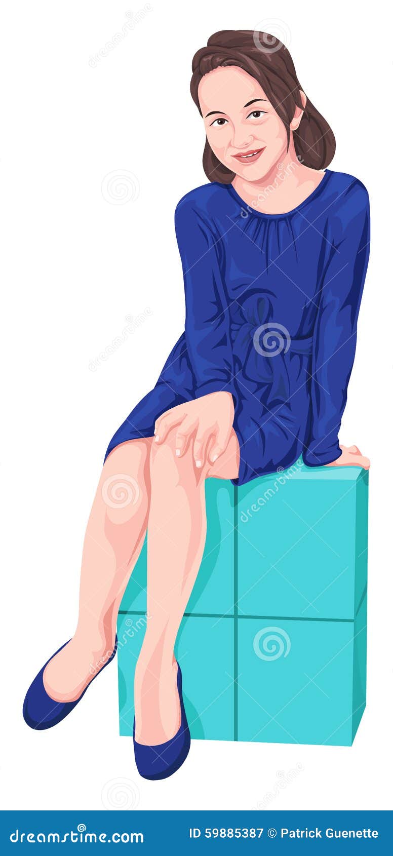 Vector of Girl Sitting on Block. Stock Vector - Illustration of ...
