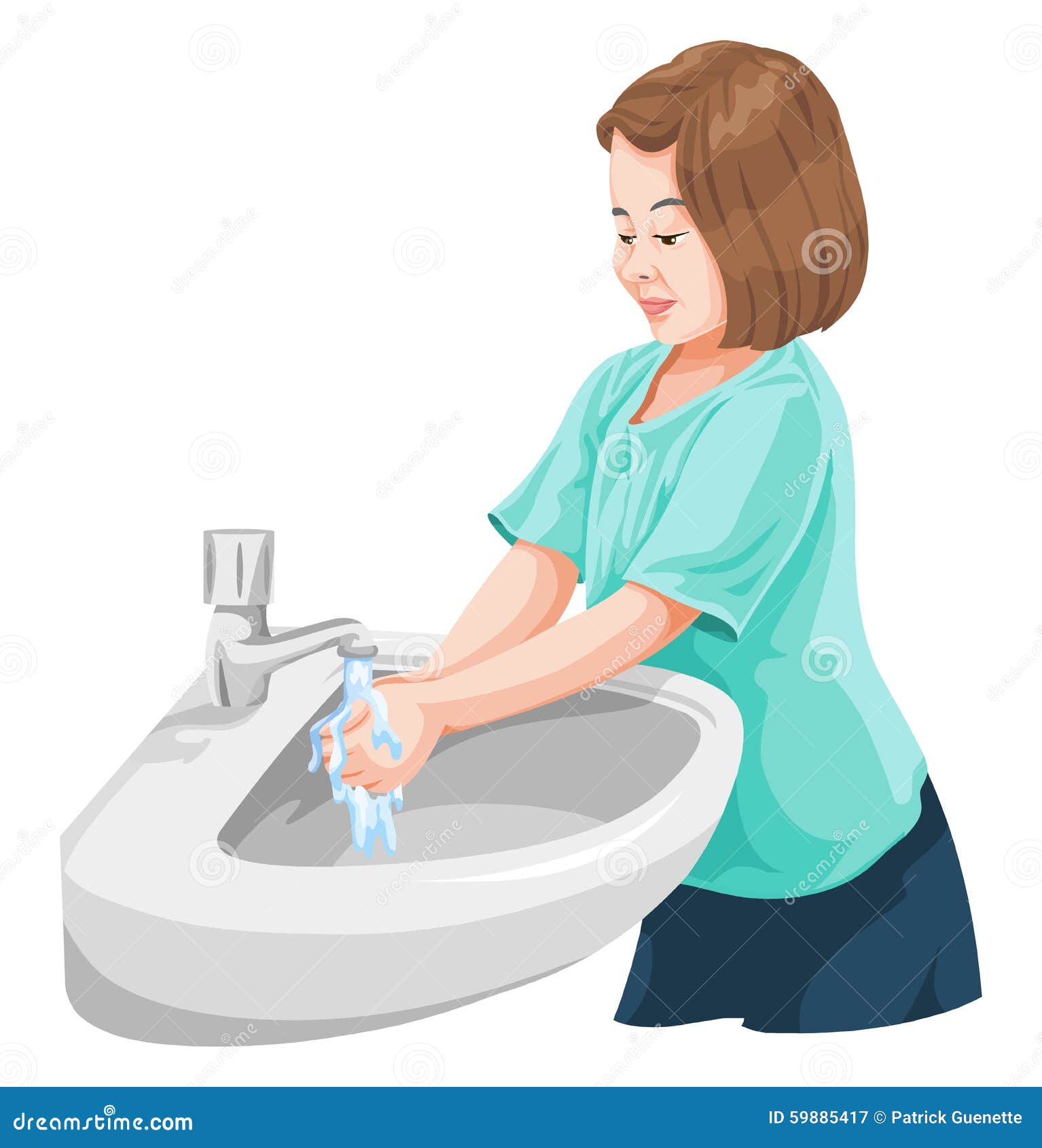Vector of Girl Washing Hands in Wash Basin. Stock Vector - Illustration ...
