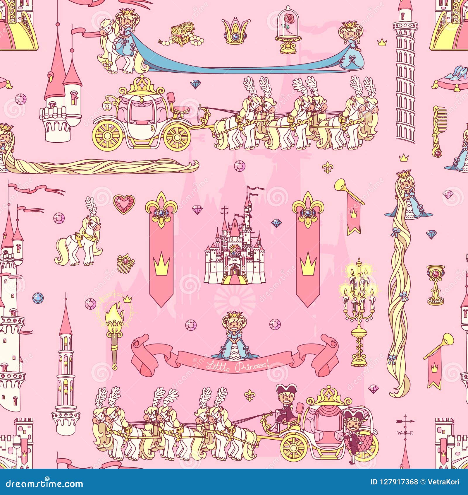 Vector Girlish Seamless Pattern Stock Vector - Illustration of cute ...