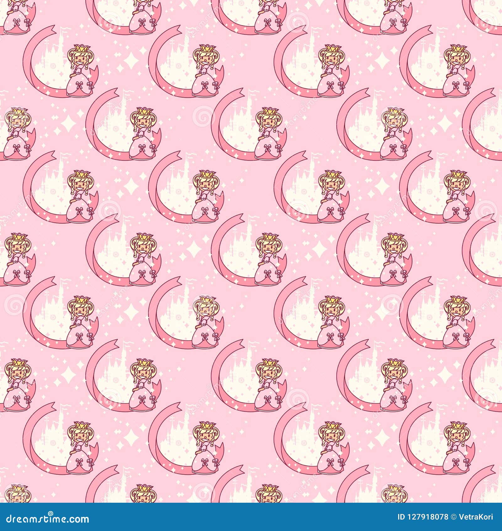 Vector Girlish Seamless Pattern Stock Vector - Illustration of princess ...