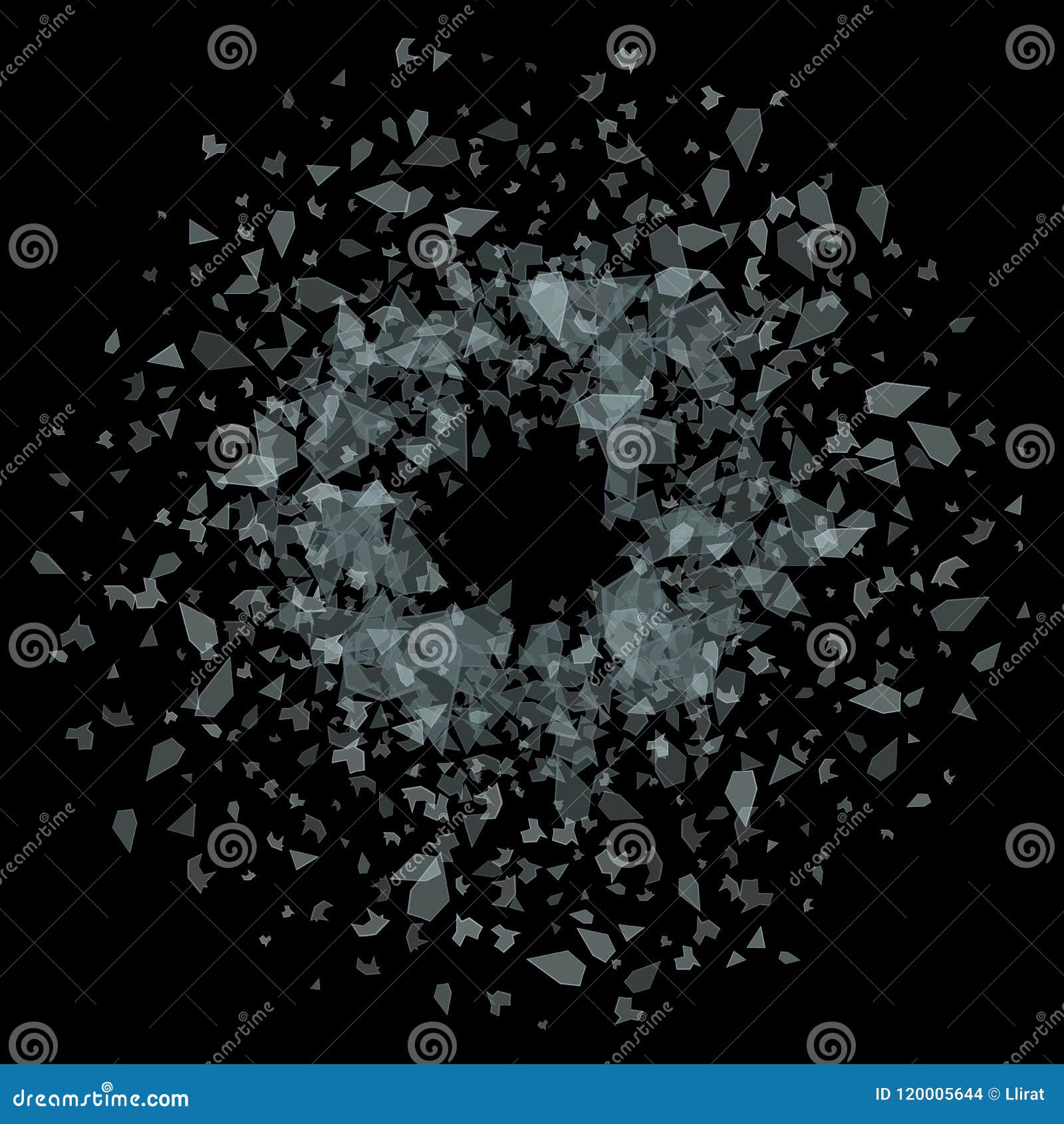 Vector Glass Explosion Concept Isolated on Black Background. Many Blue ...