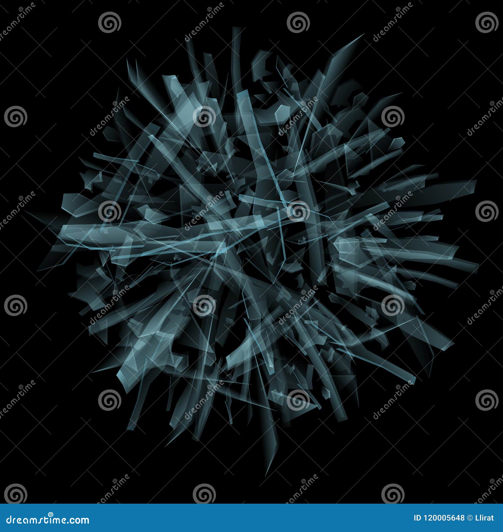 Vector Glass Explosion Concept Isolated on Black Background. Many Blue ...